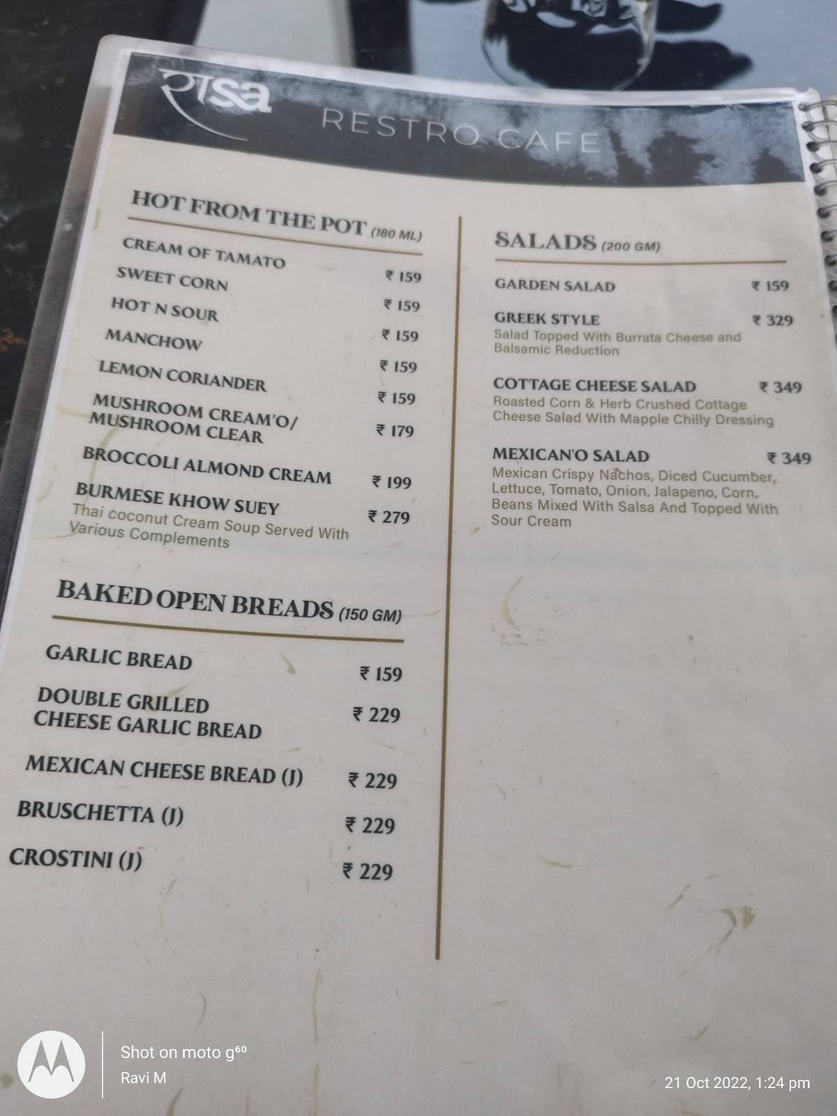 Menu at rasa restro cafe & rooftop, Ahmedabad