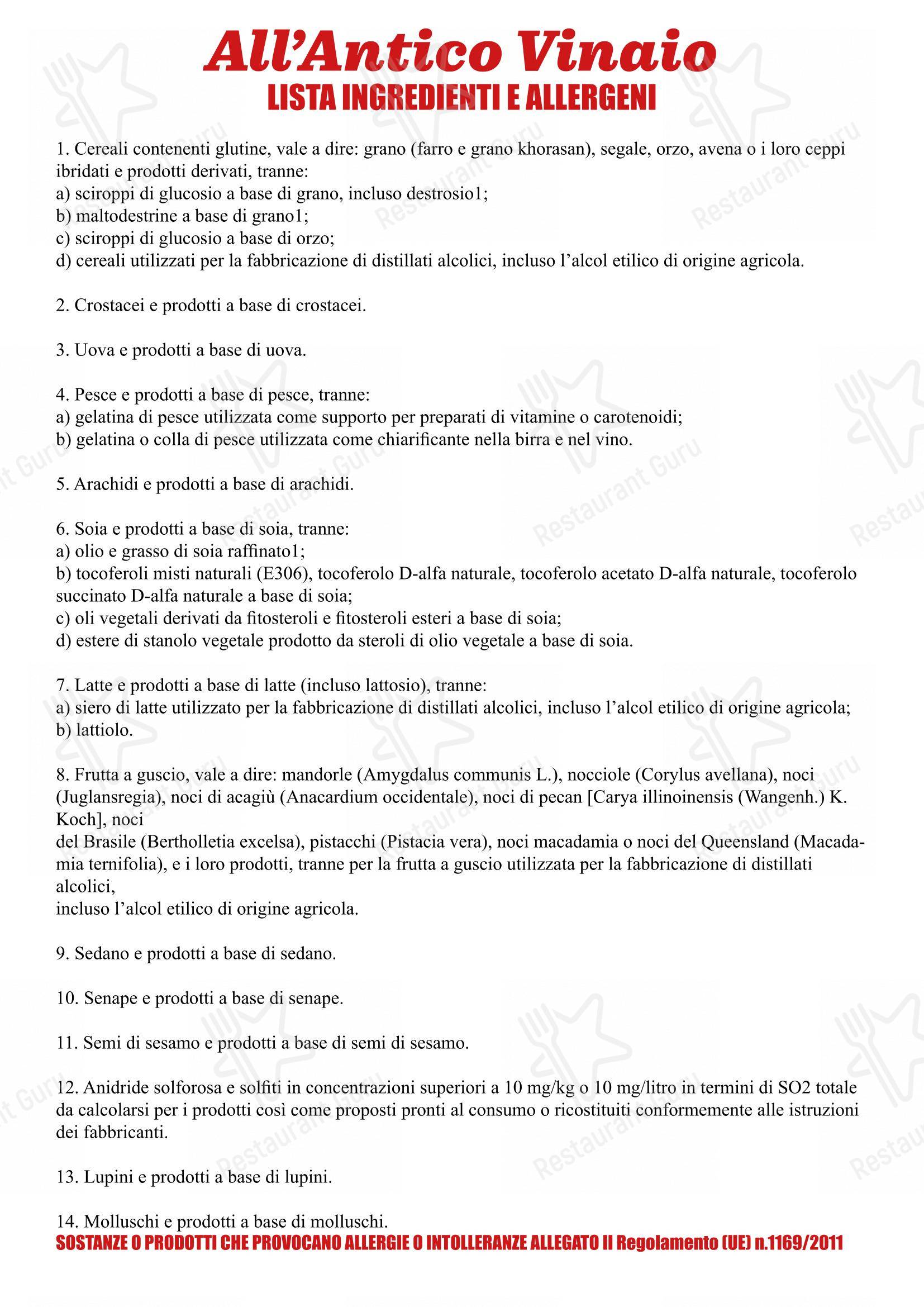 Menu at All’Antico Vinaio cafe, Florence
