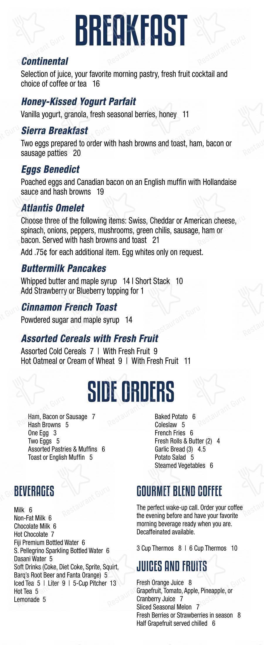Menu at Atlantis Steakhouse, Reno