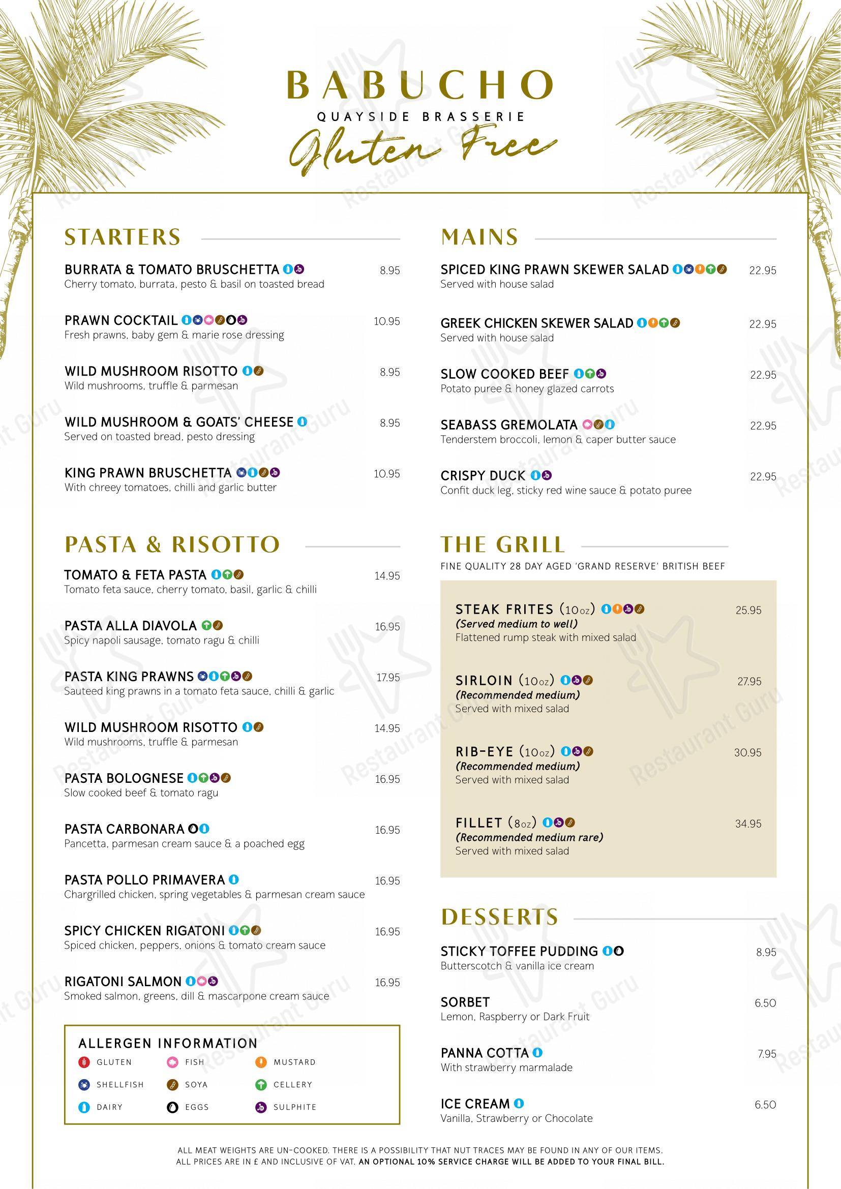 Menu at Babucho Quayside restaurant, Newcastle upon Tyne, Lower