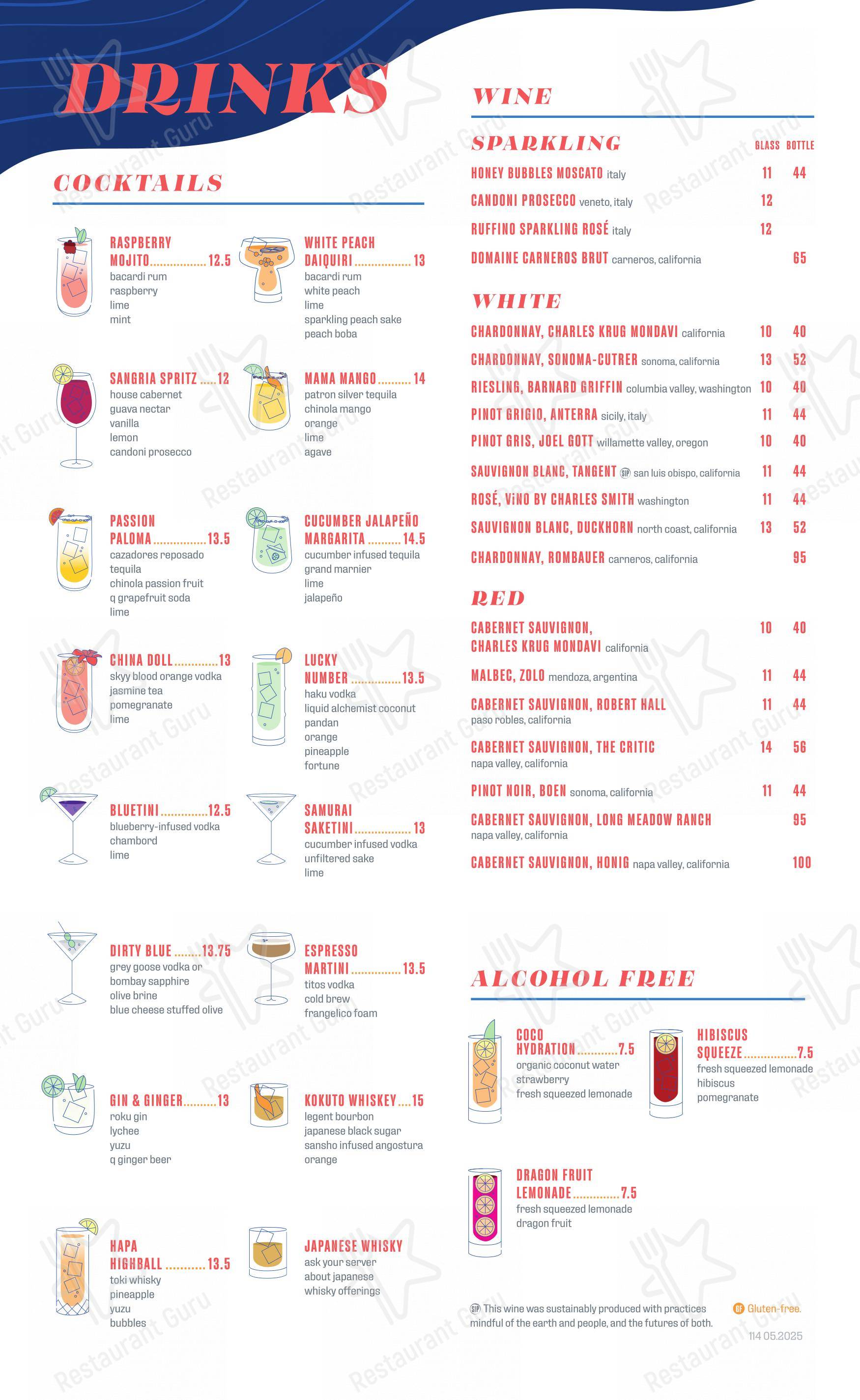 Menu at Blue Sushi Sake Grill restaurant, Westlake
