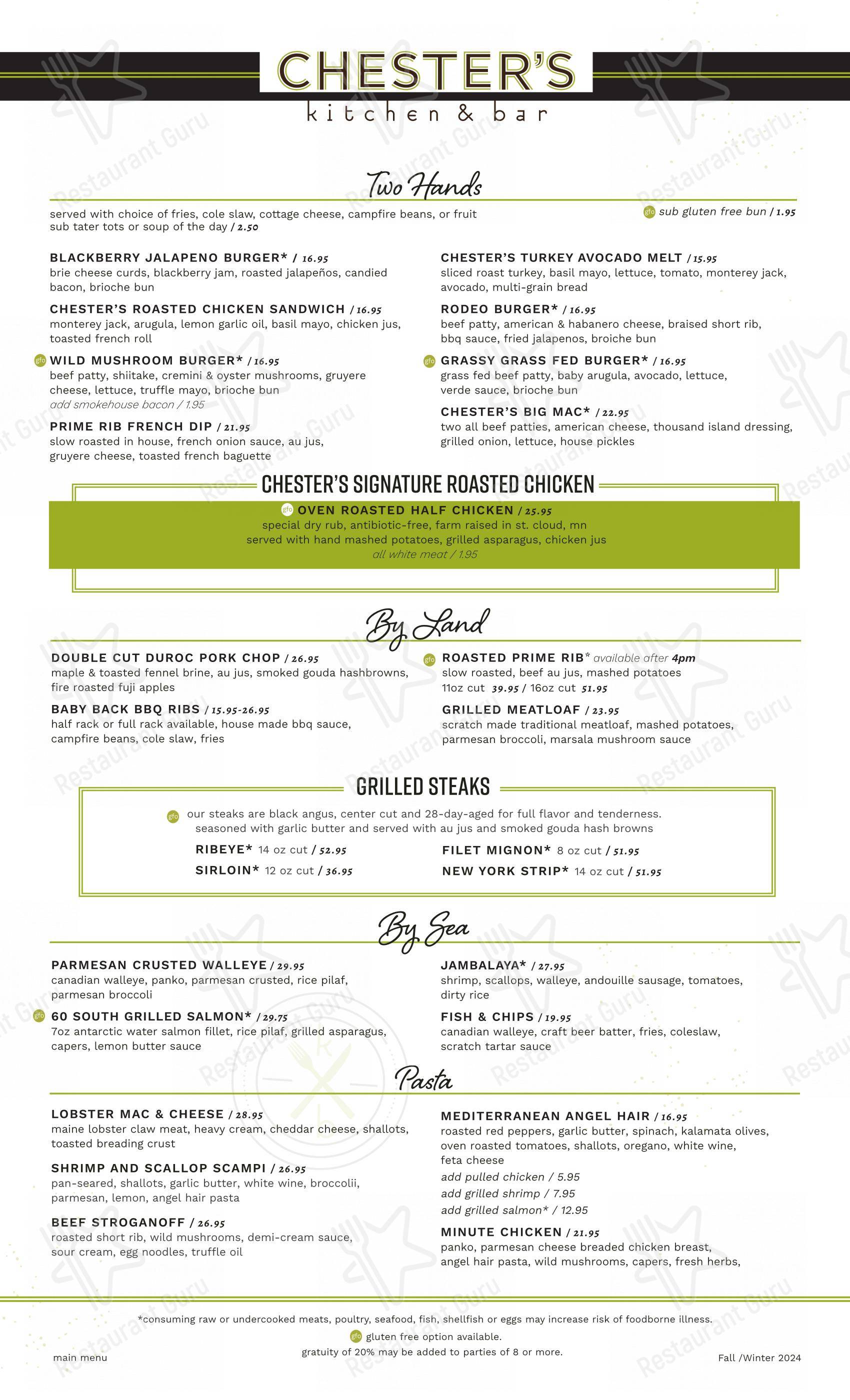 Menu at Chester's Kitchen & Bar, Rochester