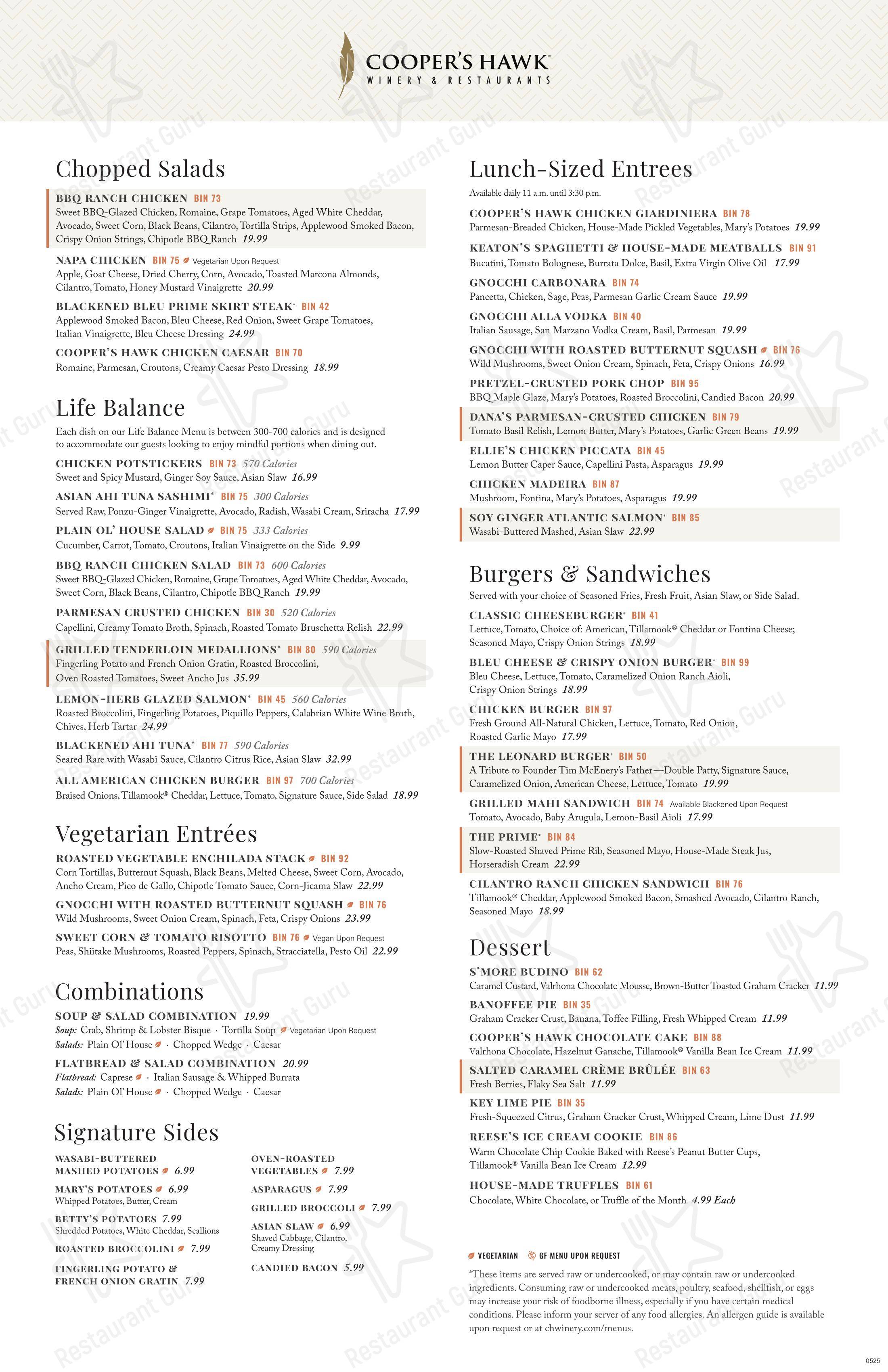 Menu at Cooper's Hawk Winery & Restaurant- Gilbert, Gilbert