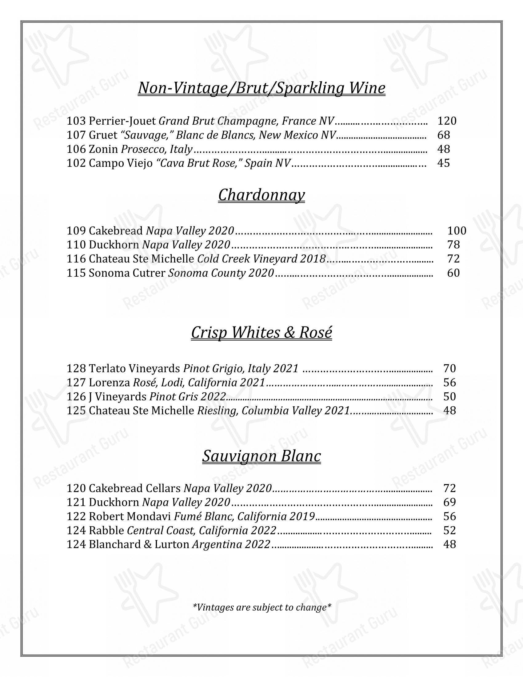 Menu at Dino’s Steak and Claw House steakhouse, Grapevine