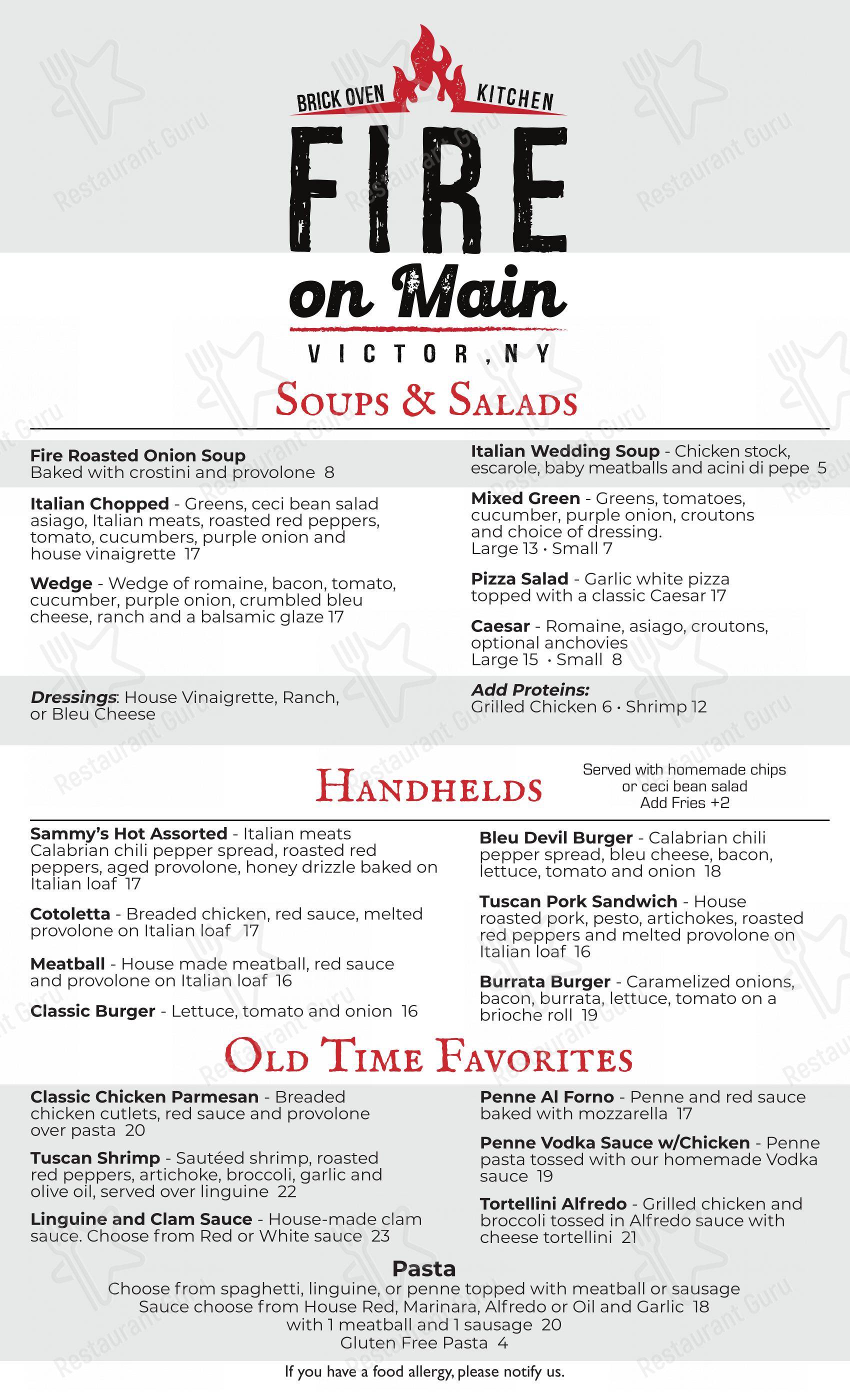 Menu at Fire on Main Brick Oven Kitchen pub & bar, Victor
