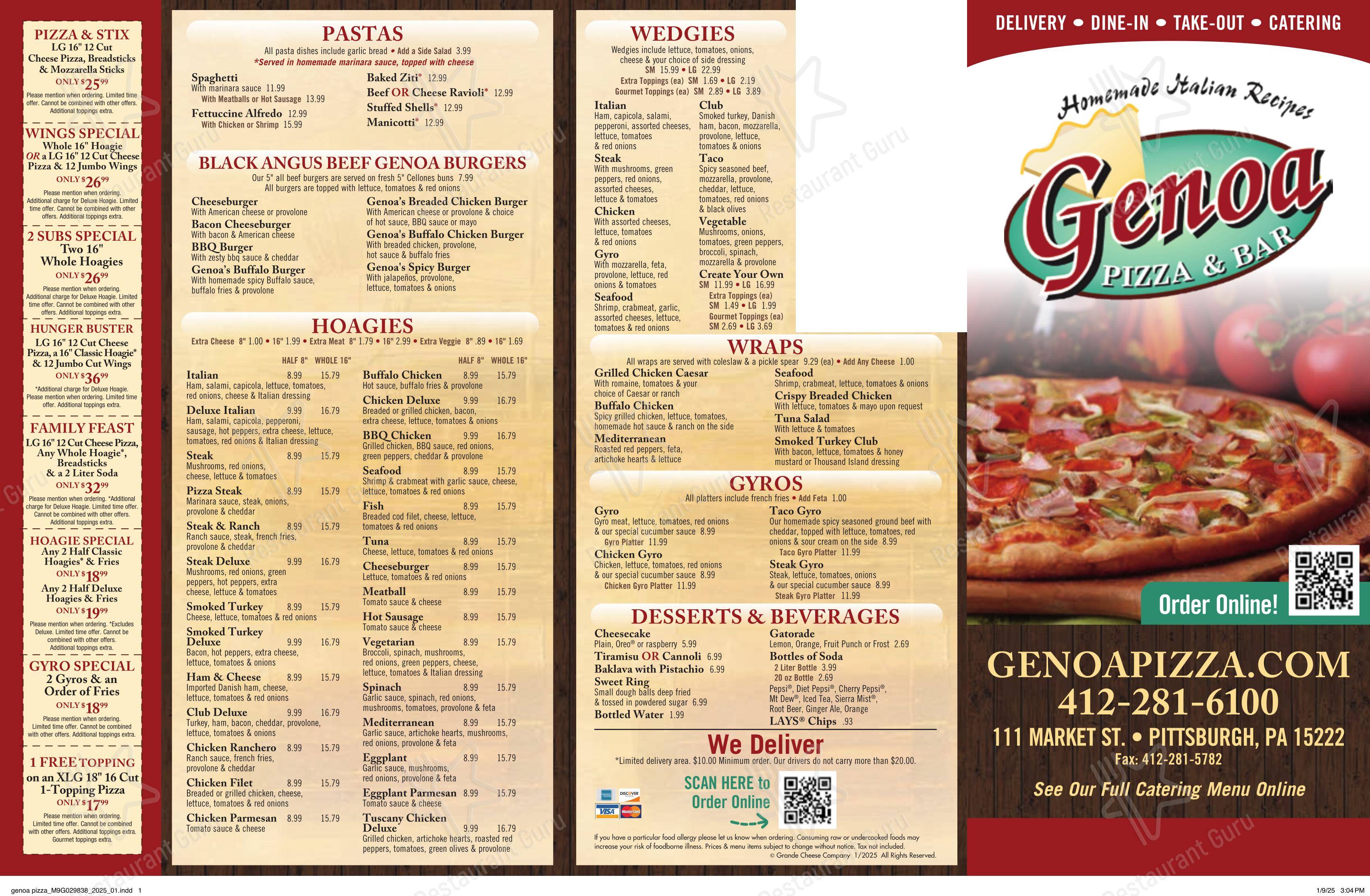 Menu at Genoa Pizza pizzeria, East Troy