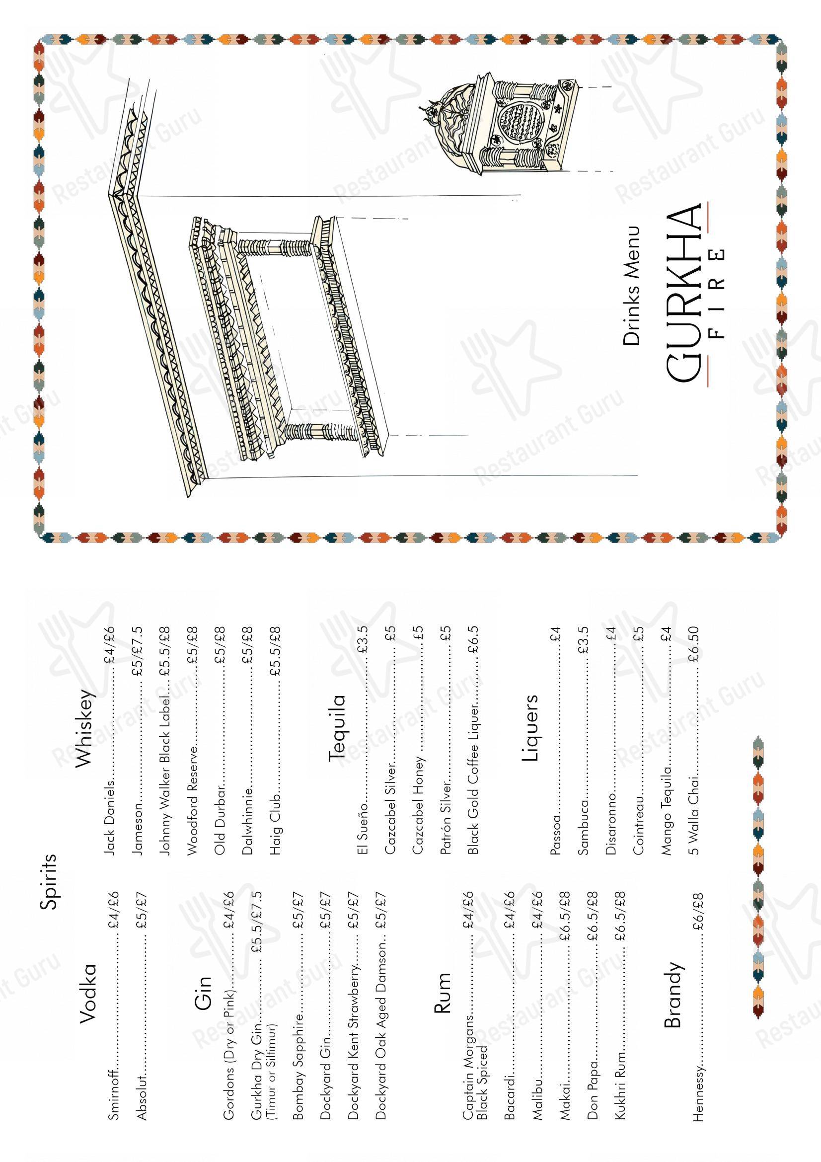 Menu at Gurkha Fire restaurant, Chatham