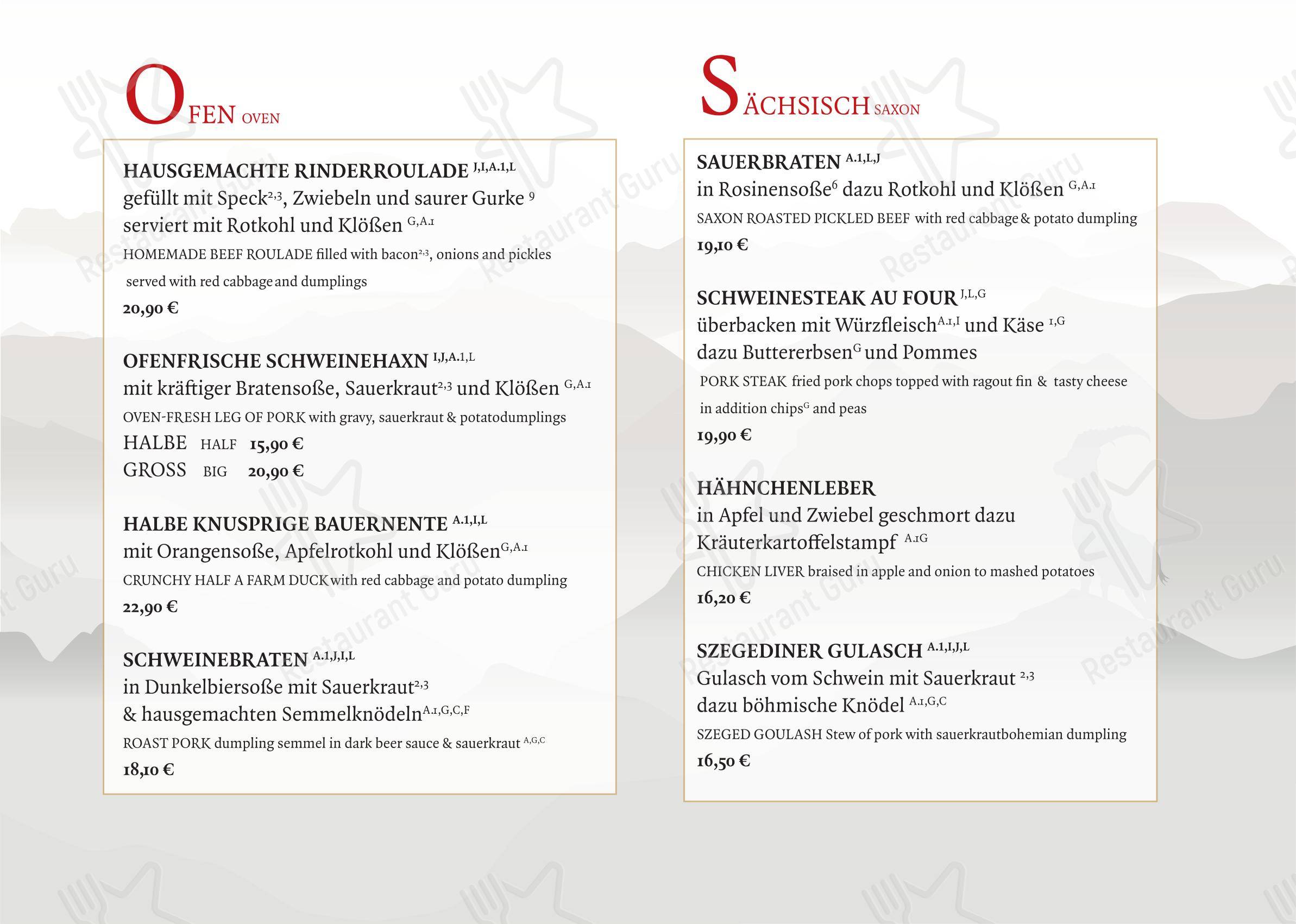 Speisekarte von KITZO Alpenstüberl restaurant, Dresden