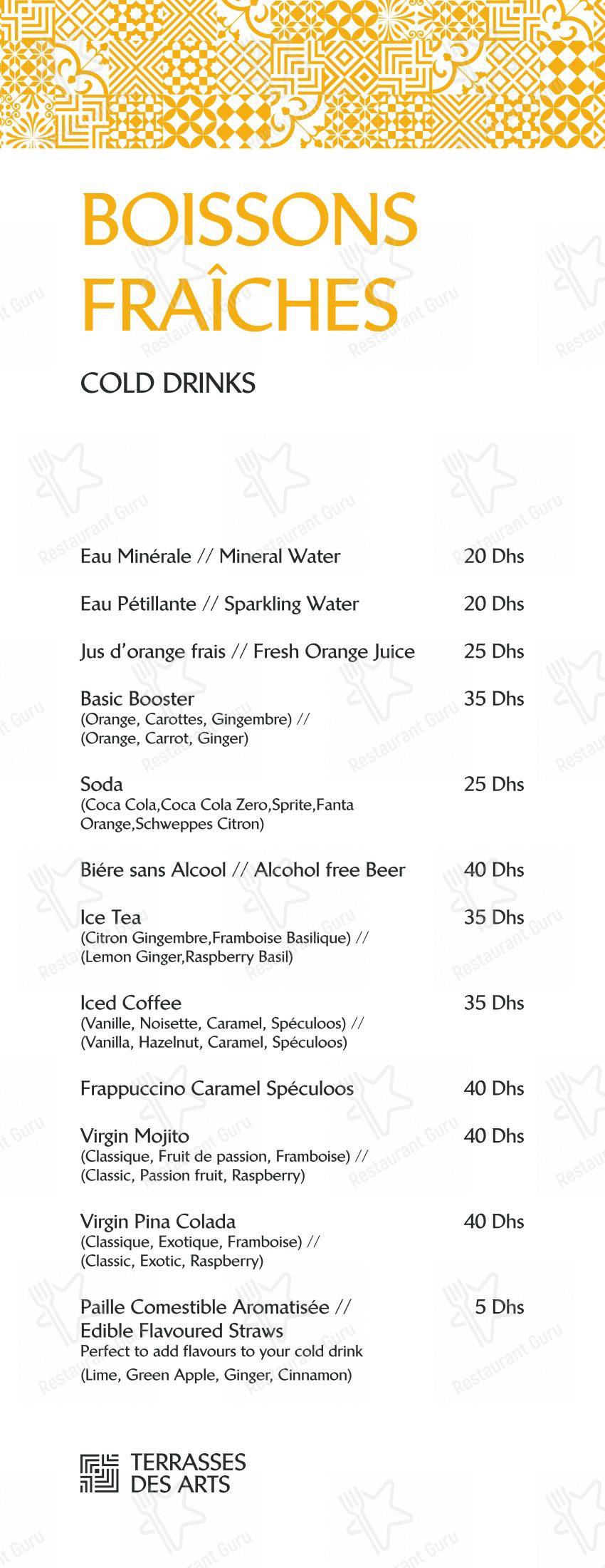 Menu au Les Terrasses Des Arts Marrakech restaurant, Marrakech