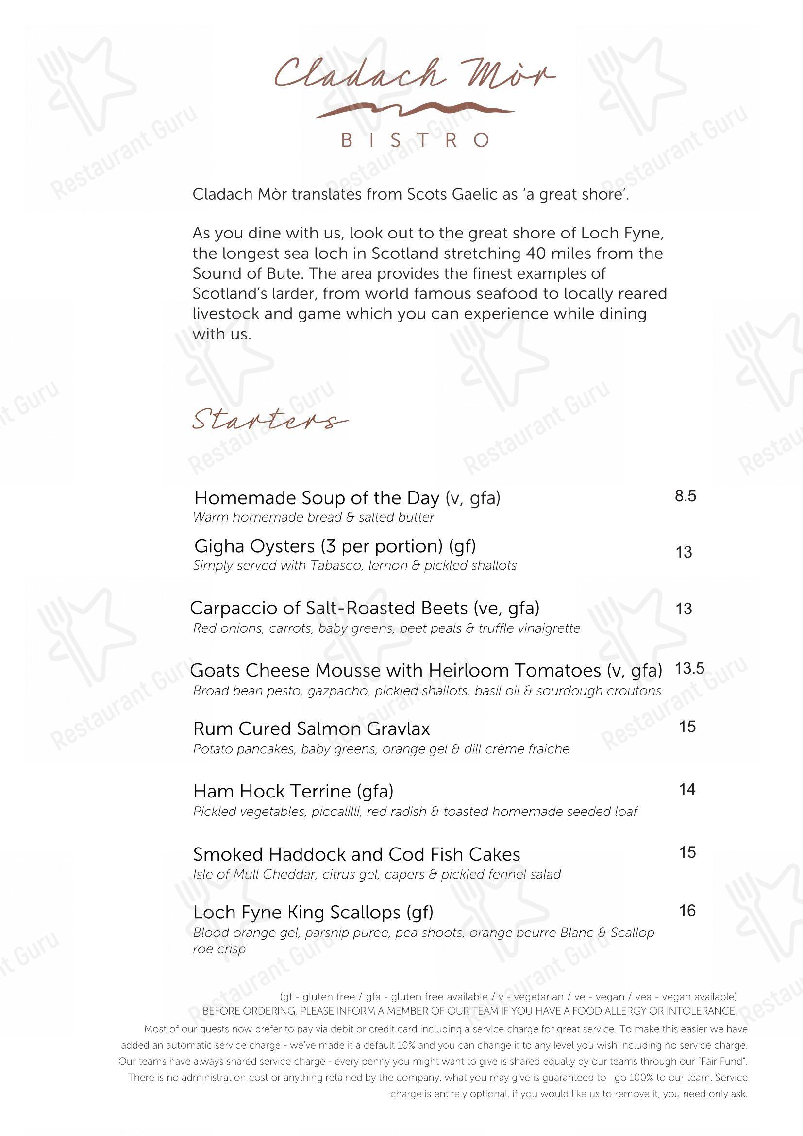 Menu at Loch Fyne Hotel & Spa restaurant, Inveraray