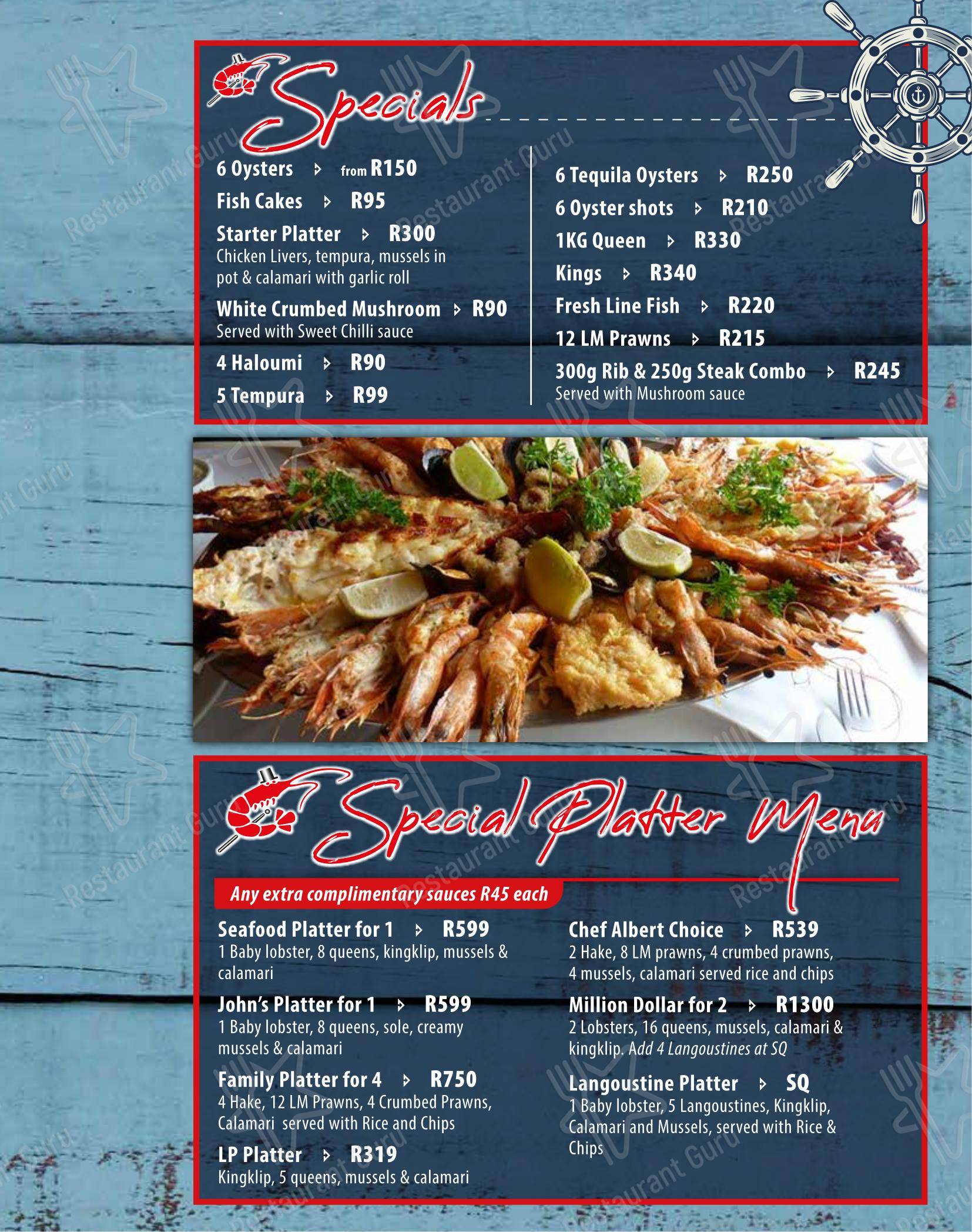 Menu at Lord Prawn Fish & Grill restaurant, Durban