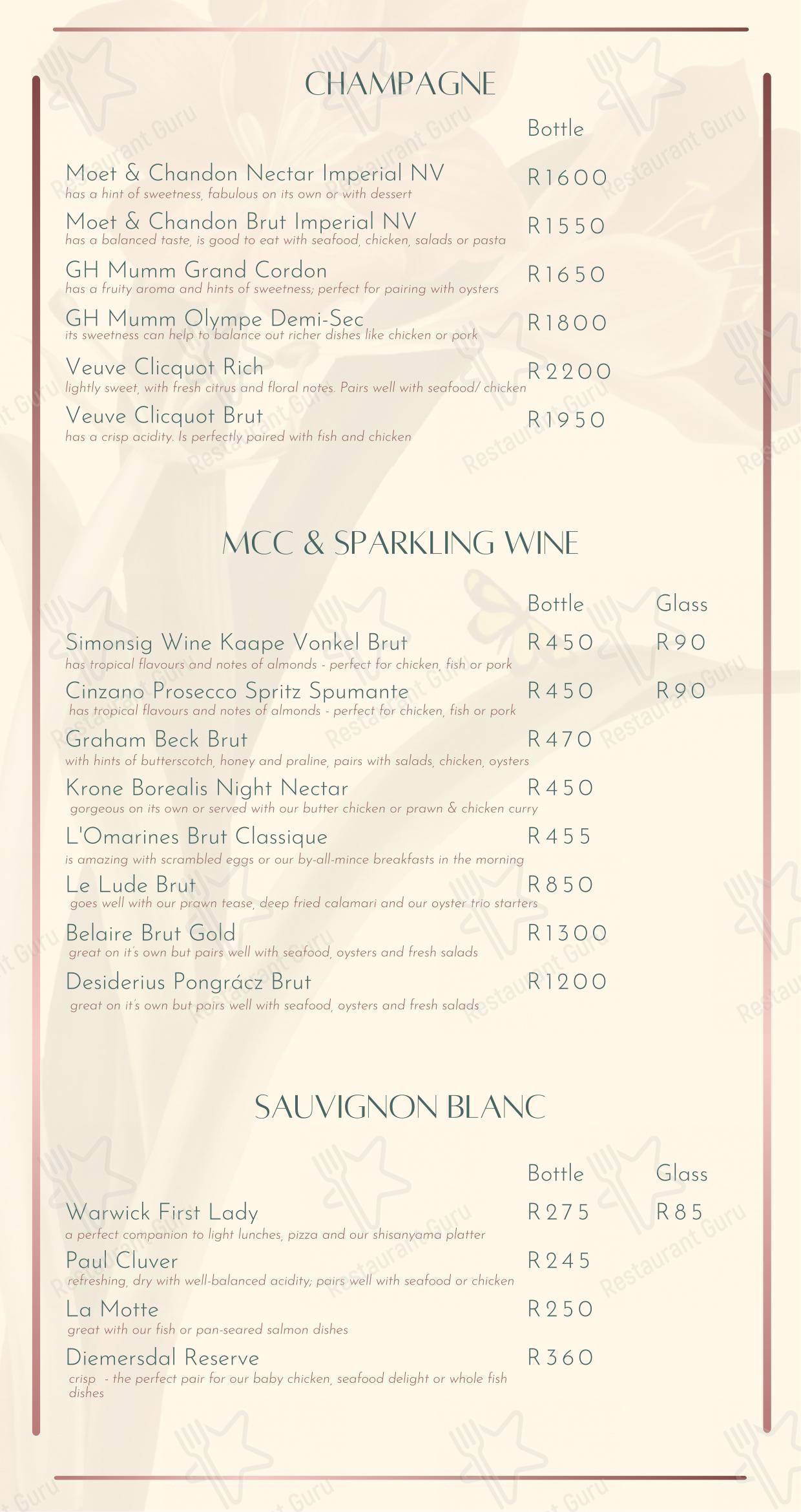 Menu at Madam & Sir Florida Road restaurant, Durban