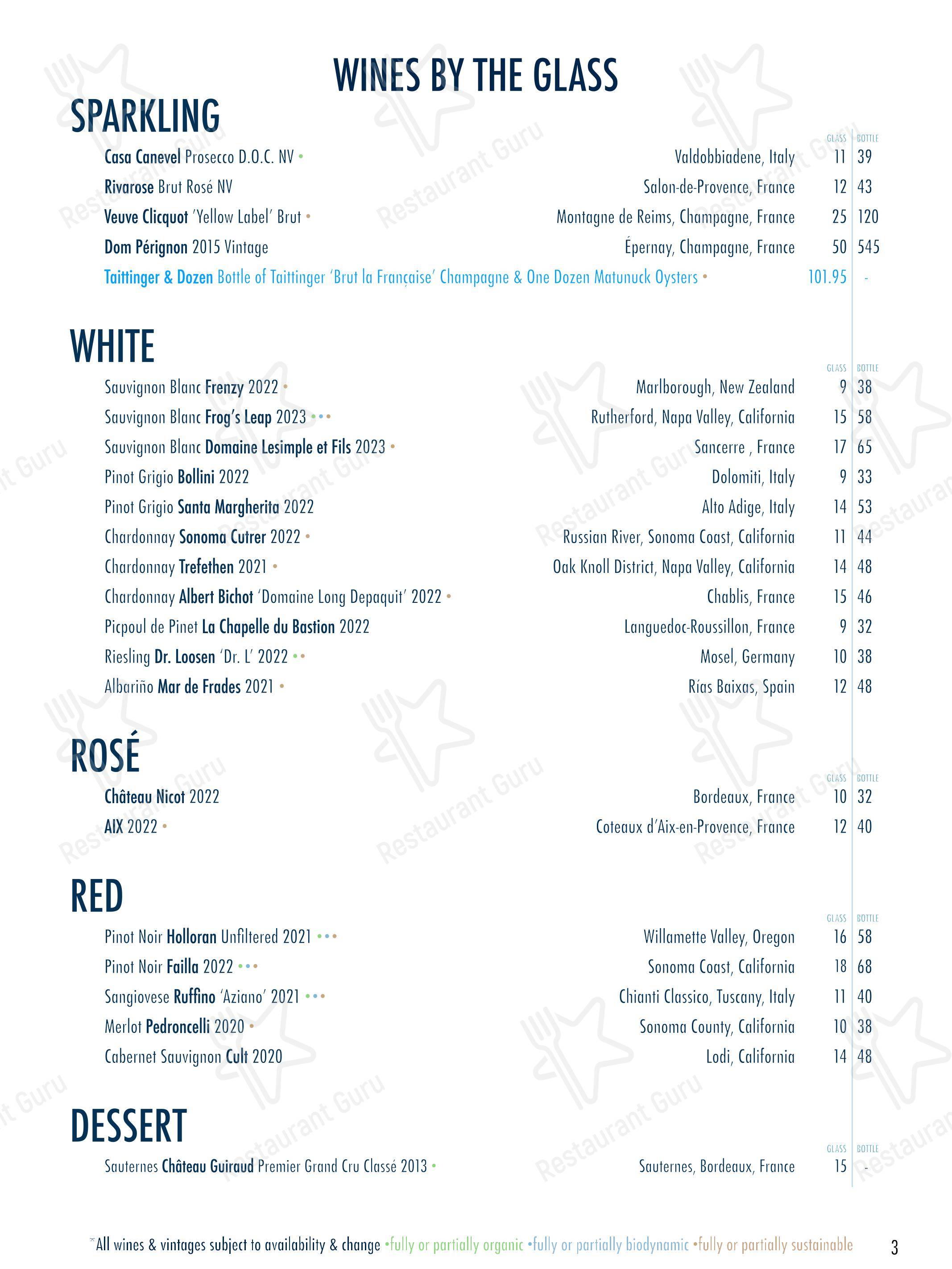 Menu at Matunuck Oyster Bar, South Kingstown, 629 Succotash Rd