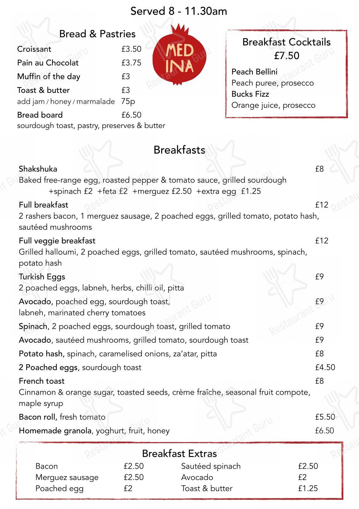 Menu at Medina restaurant, Aberystwyth
