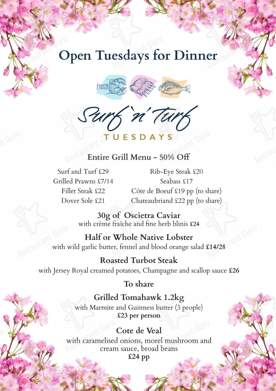 Menu at No. Fifty Cheyne pub & bar, London, 50 Cheyne Walk