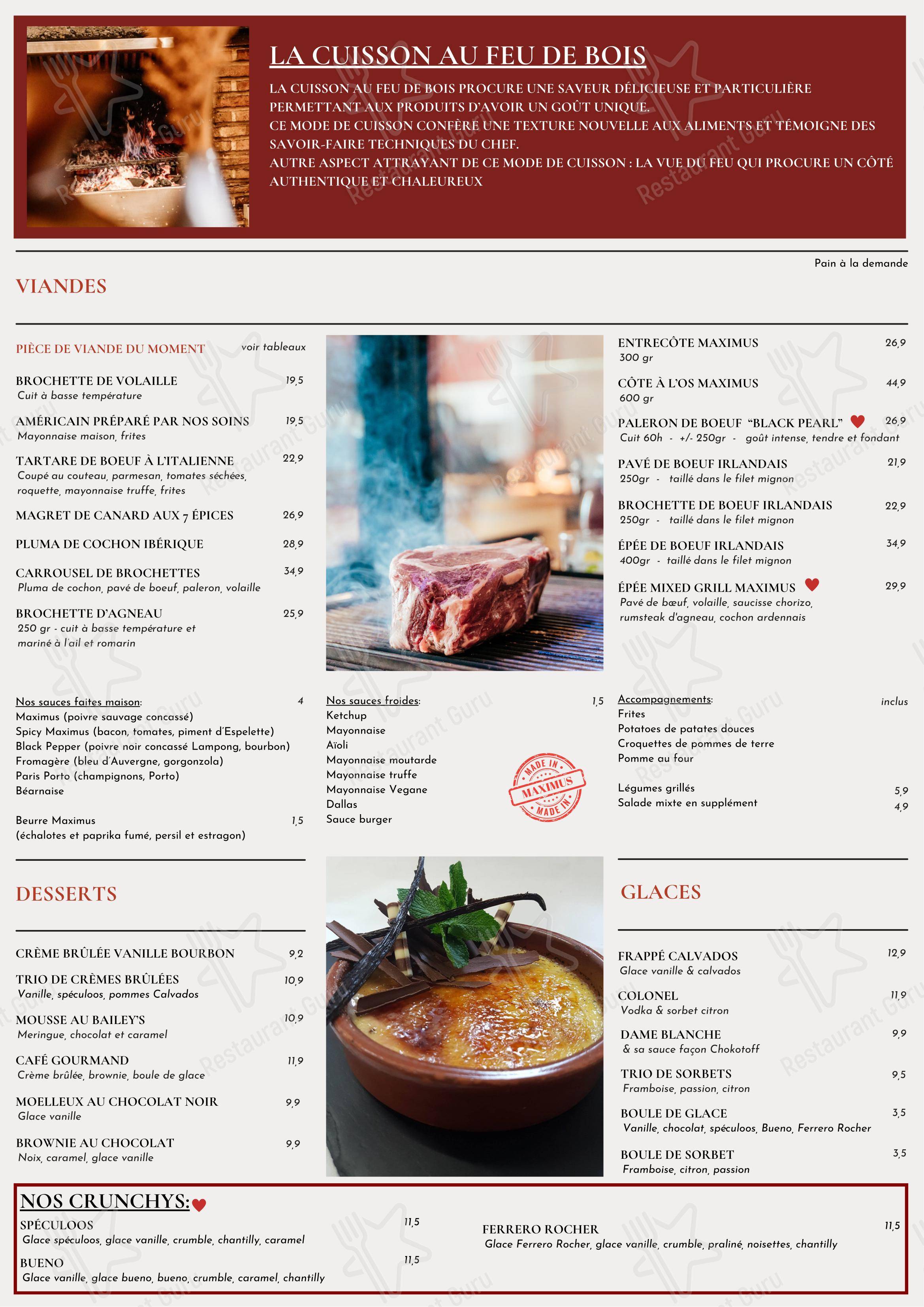 Menu au Restaurant Maximus Mons, Mons, Chau. de Binche 34
