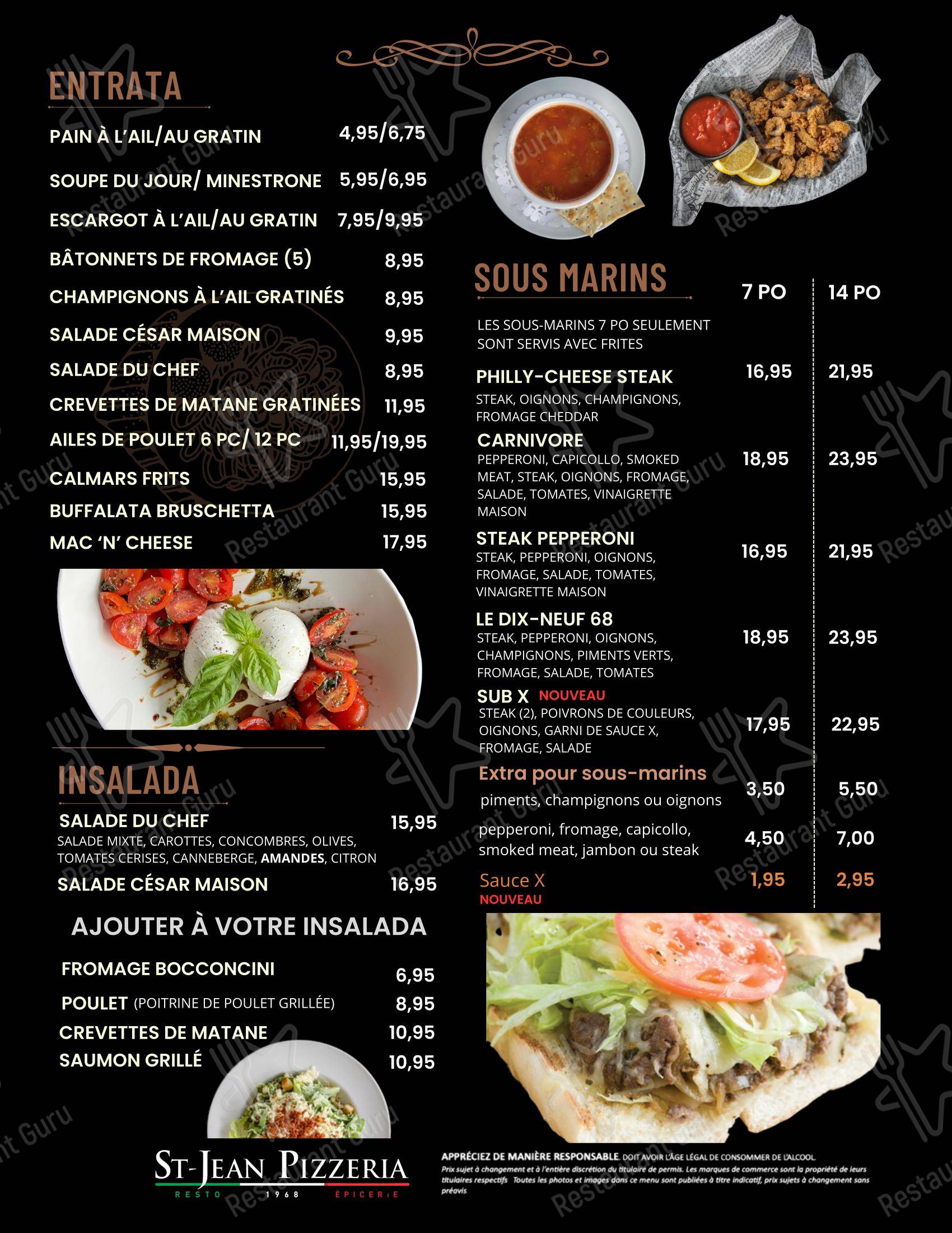 Menu au Restaurant St-Jean Pizzeria, Saint-Jean-sur-Richelieu
