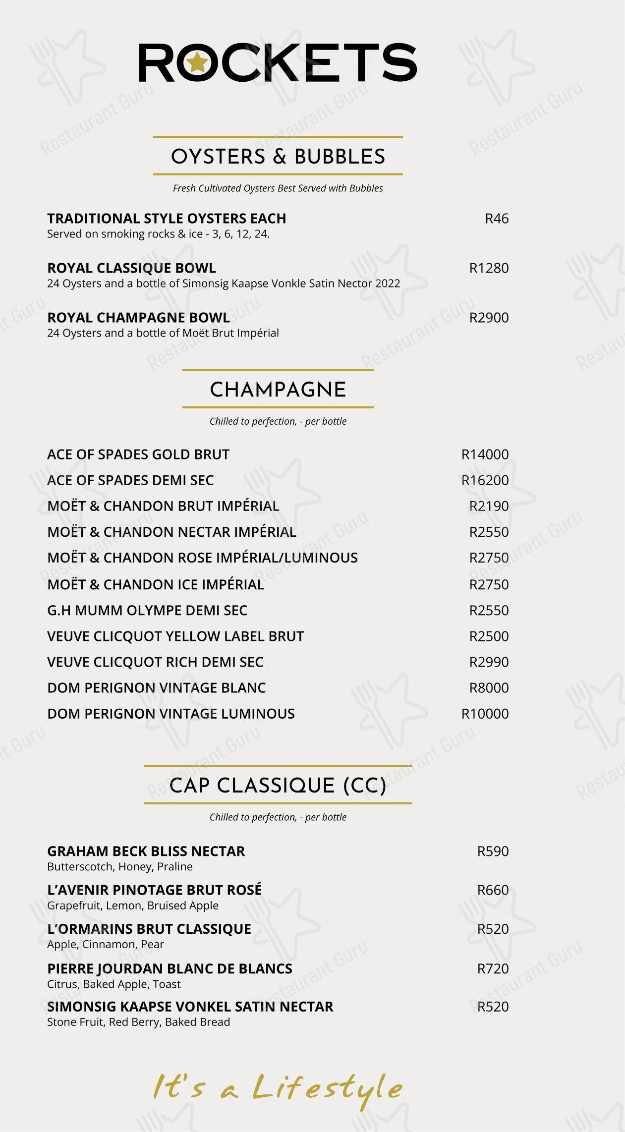 Menu at Rockets Restaurant Umhlanga, Umhlanga