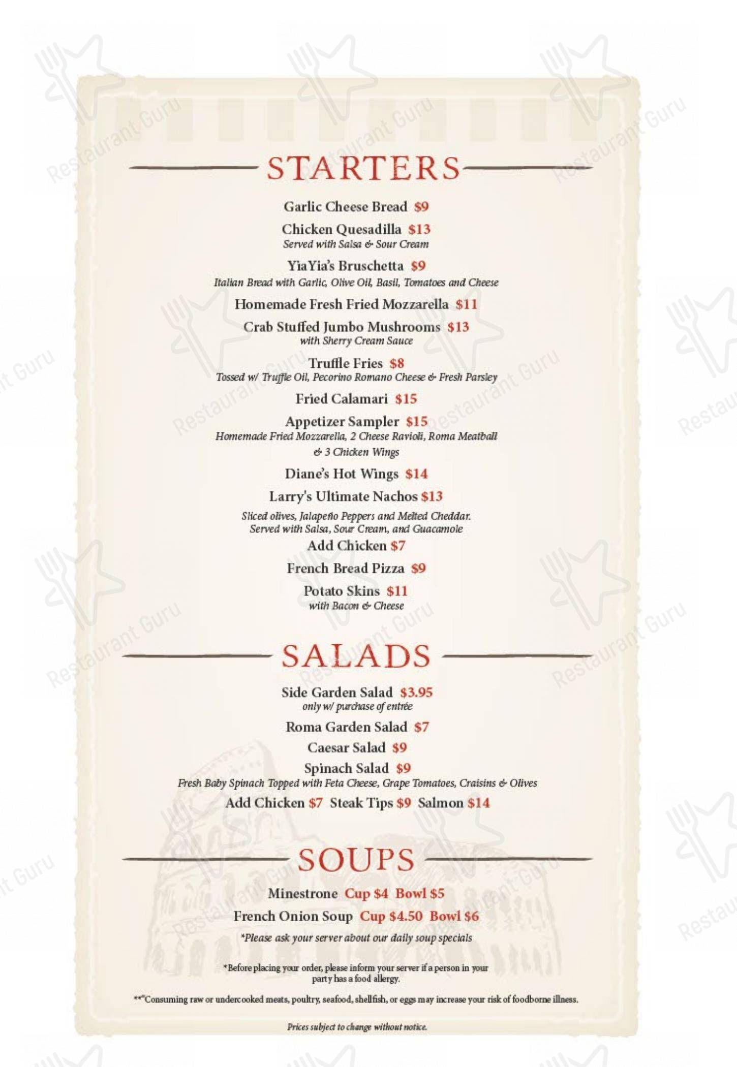 Menu at Roma Restaurant, Haverhill