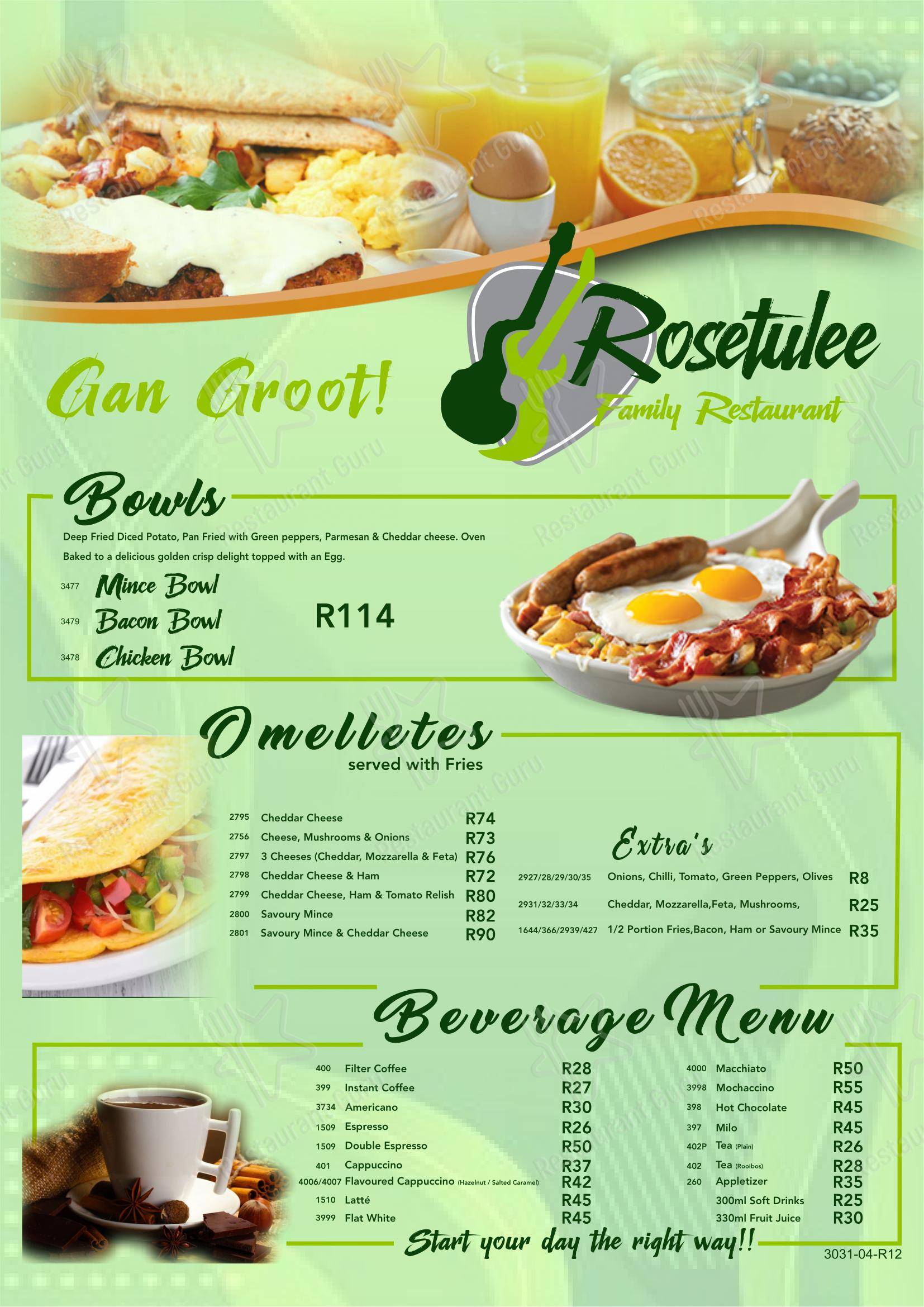 Menu at Rose Tulee pub & bar, Brakpan