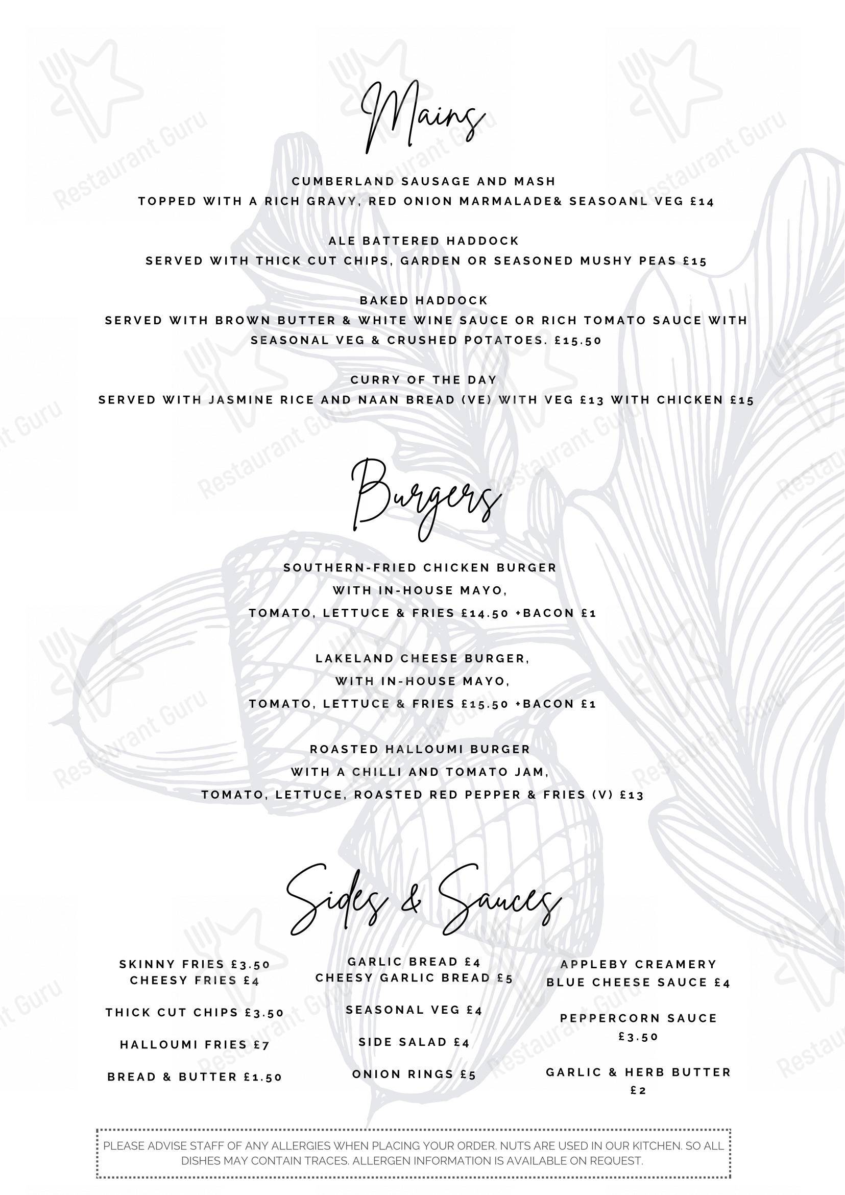 Menu at Royal Oak Inn pub & bar, Appleby-in-Westmorland