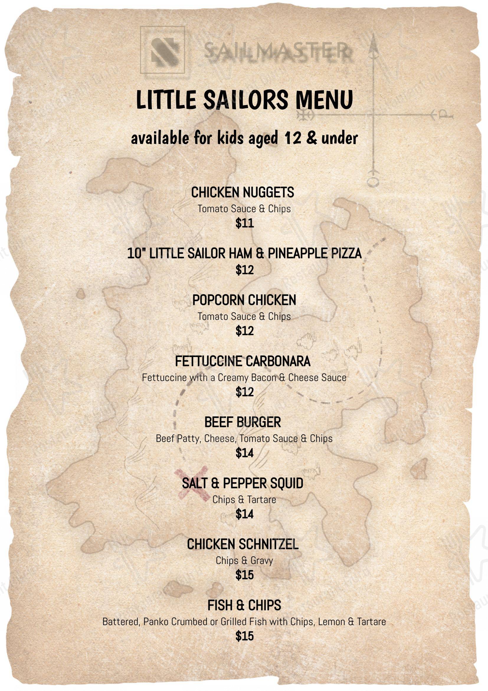 Menu at Sailmaster Tavern pub & bar, North Haven, 16 Arcadia Ct