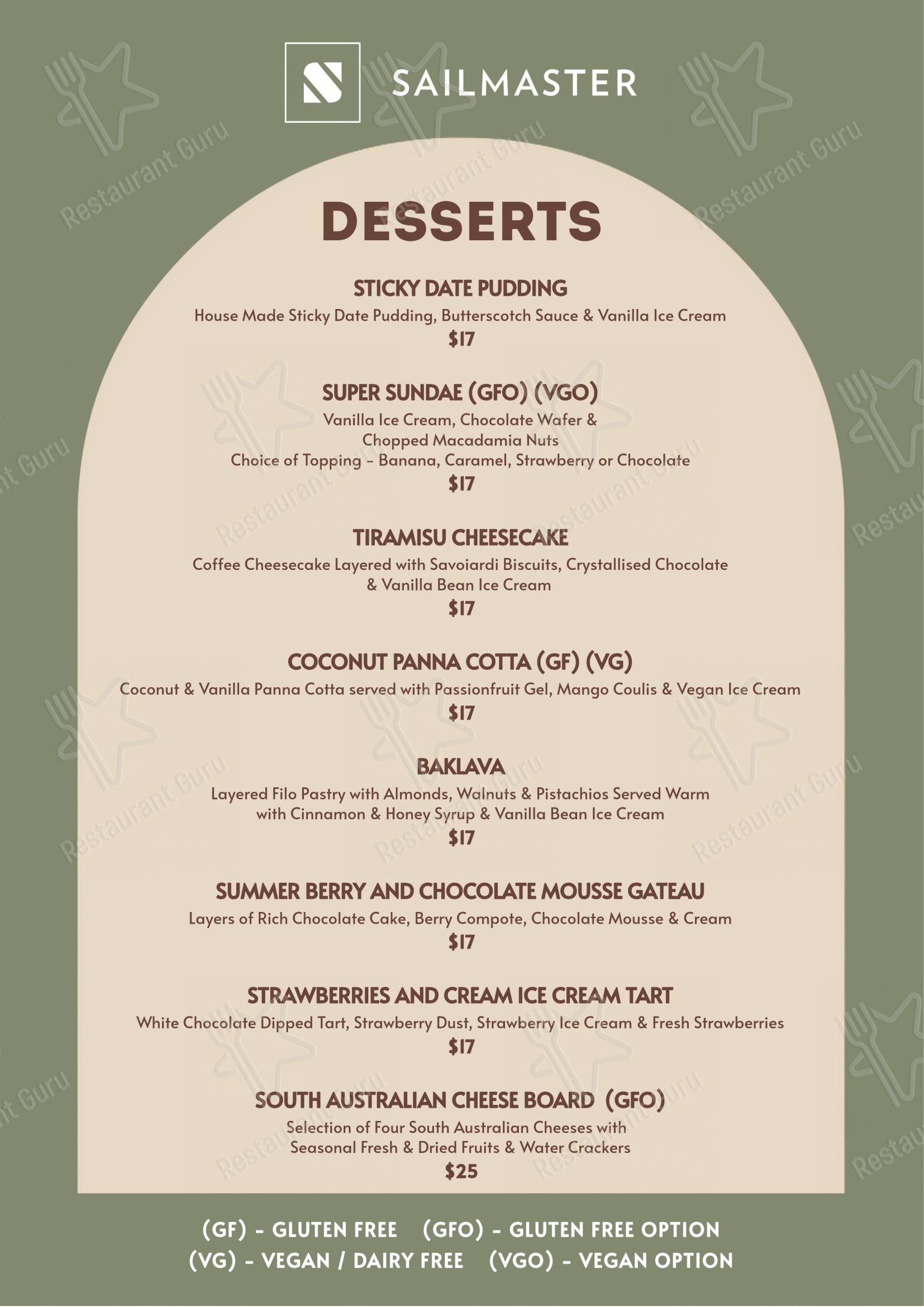 Menu at Sailmaster Tavern pub & bar, North Haven, 16 Arcadia Ct