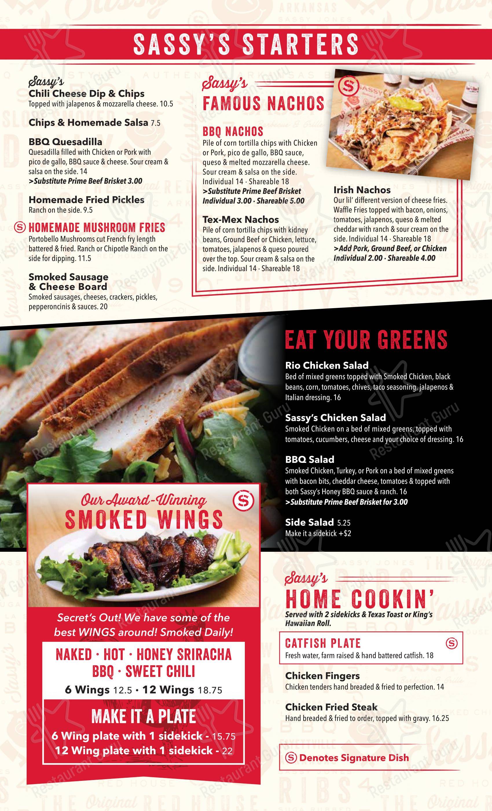 Menu at Sassy's Red House BBQ, Fayetteville