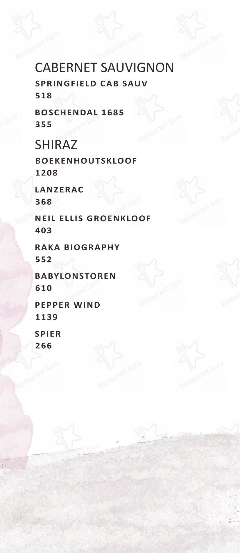 Menu at Solo Restaurant Sandton, Sandton