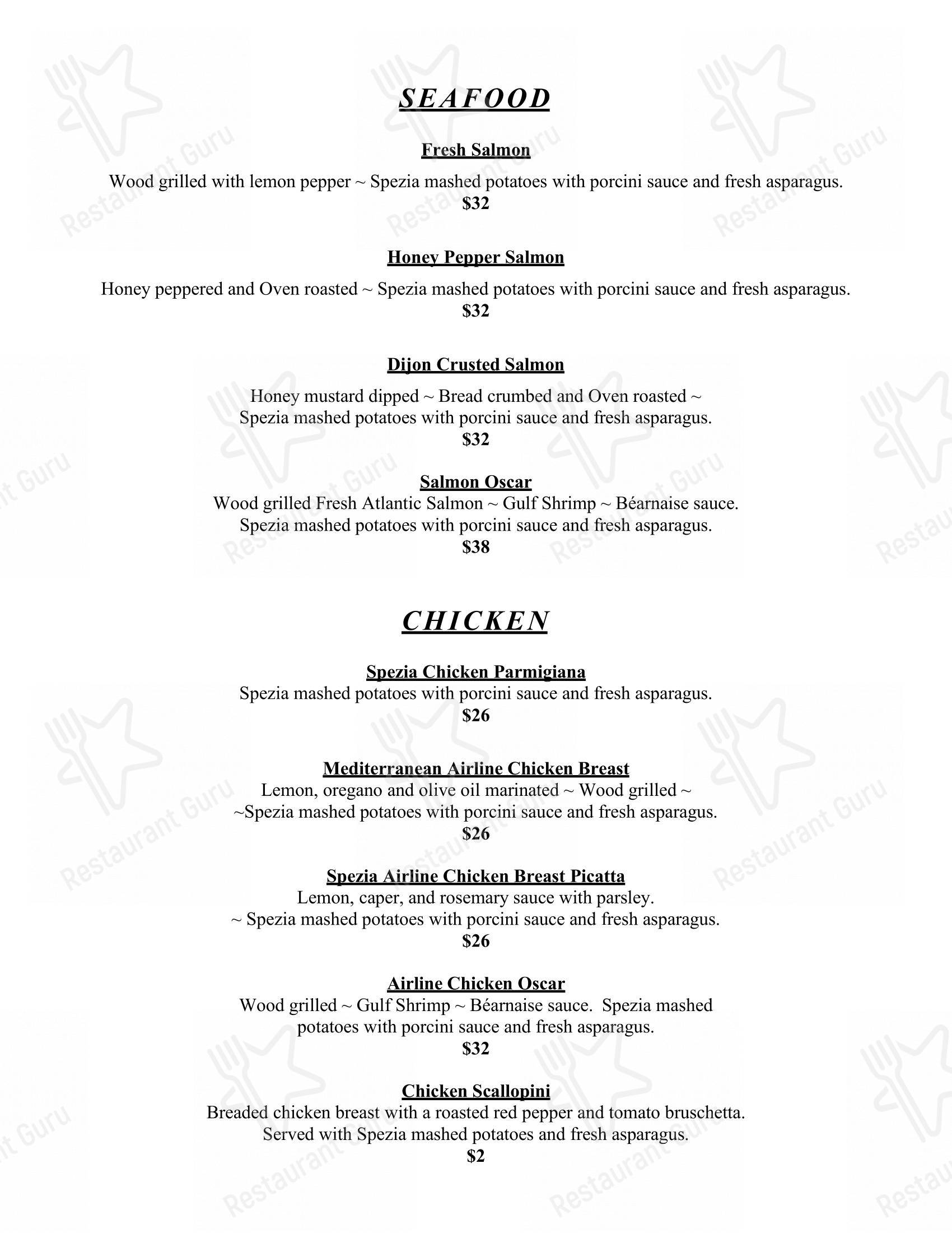 Menu at Spezia restaurant, Omaha