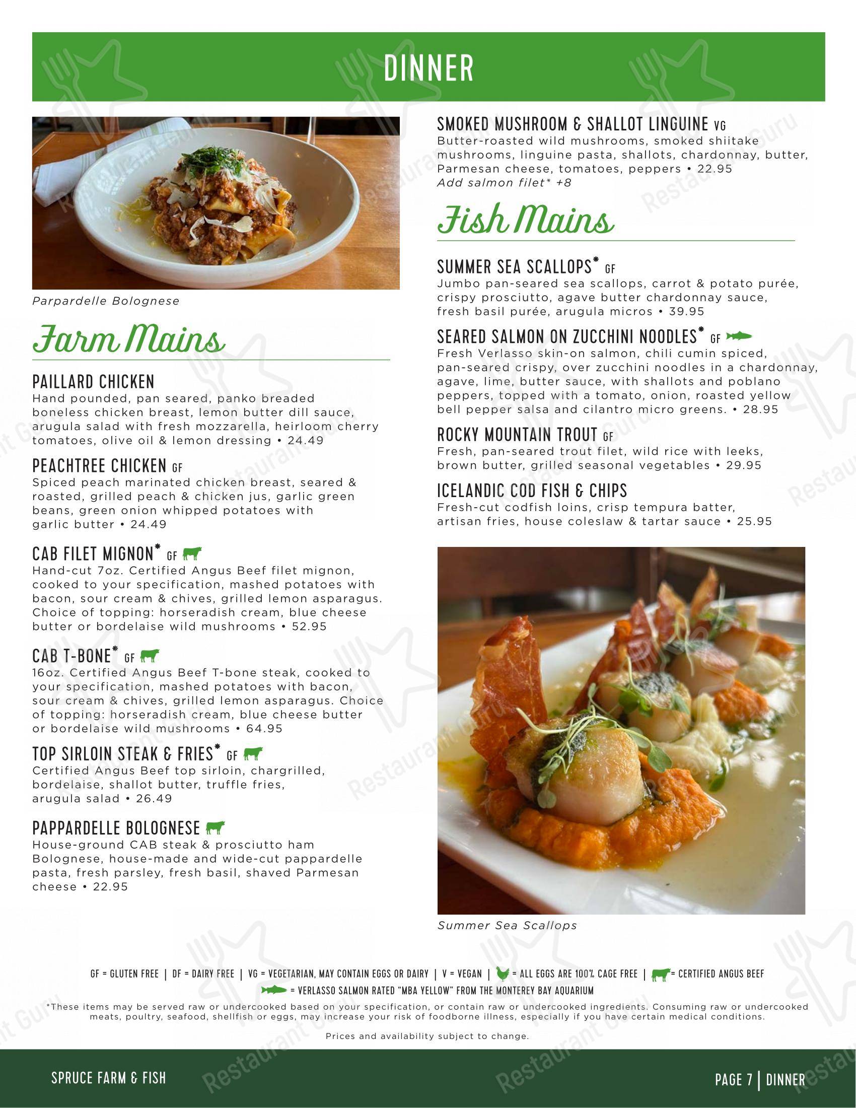 Menu at Spruce Farm & Fish restaurant, Boulder, 13th St