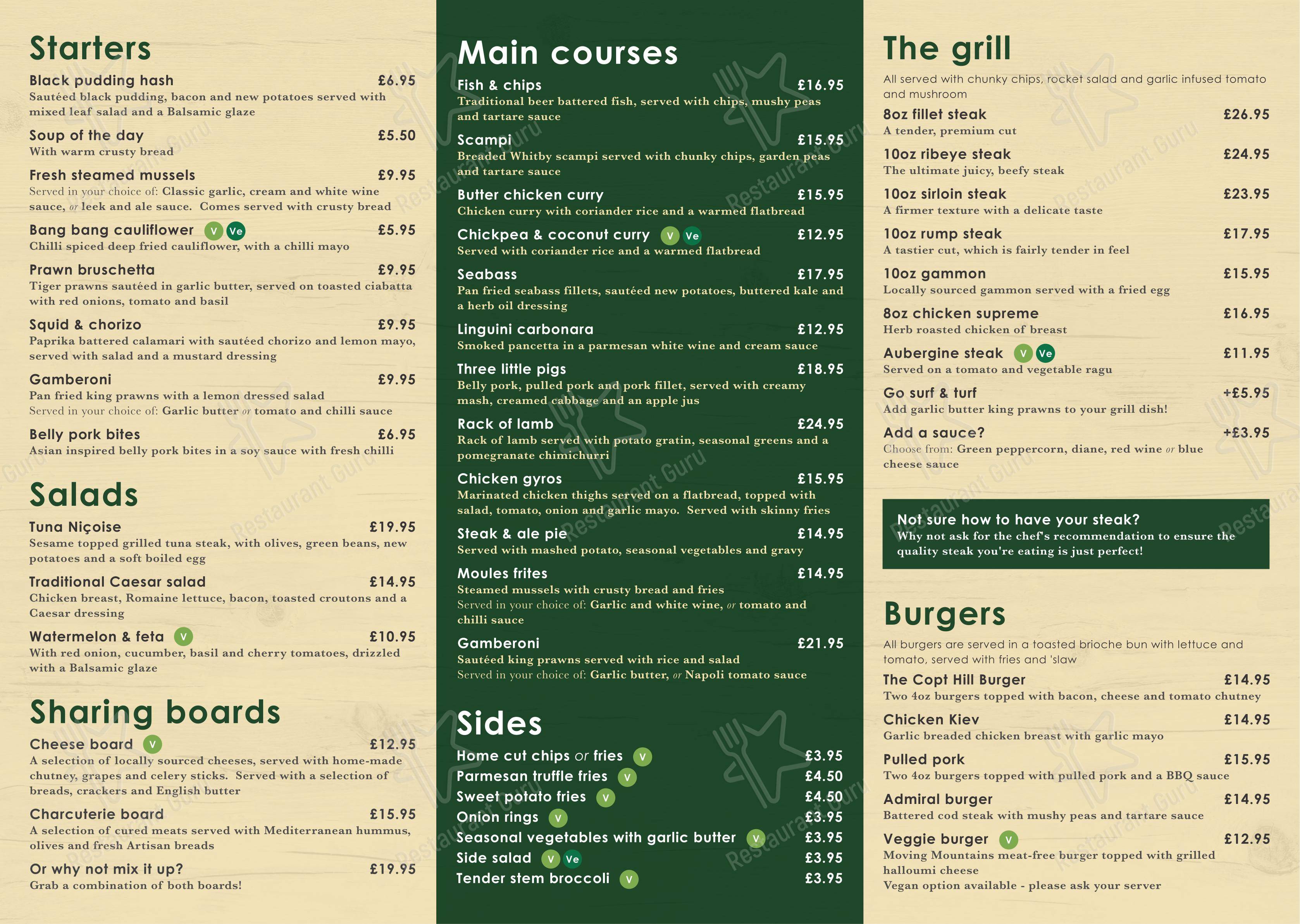 Menu at The Copt Hill Country Inn pub & bar, Houghton le Spring