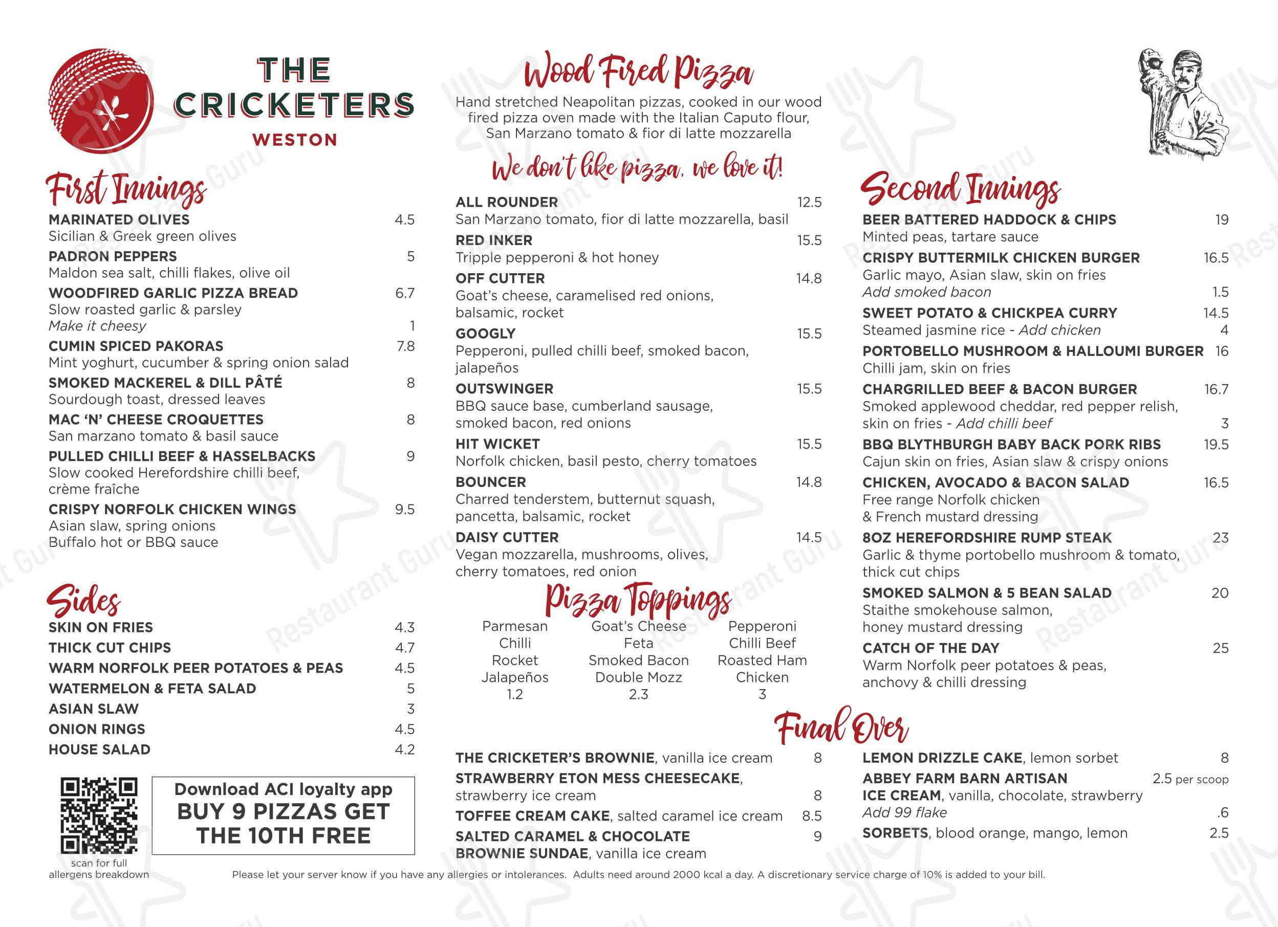 Menu at The Cricketers pub & bar, Letchworth Garden City