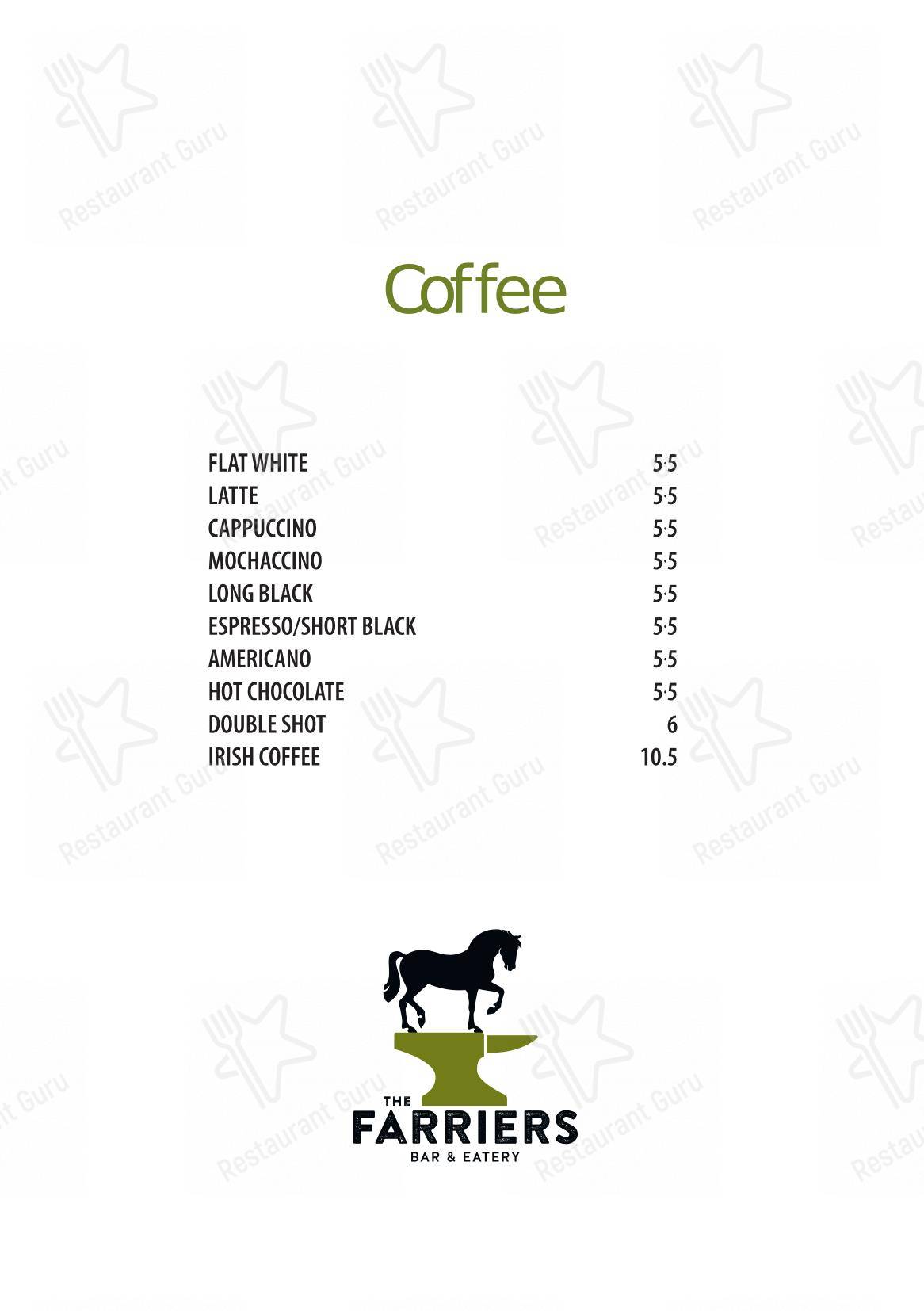 Menu at The Farriers Bar & Eatery, Masterton