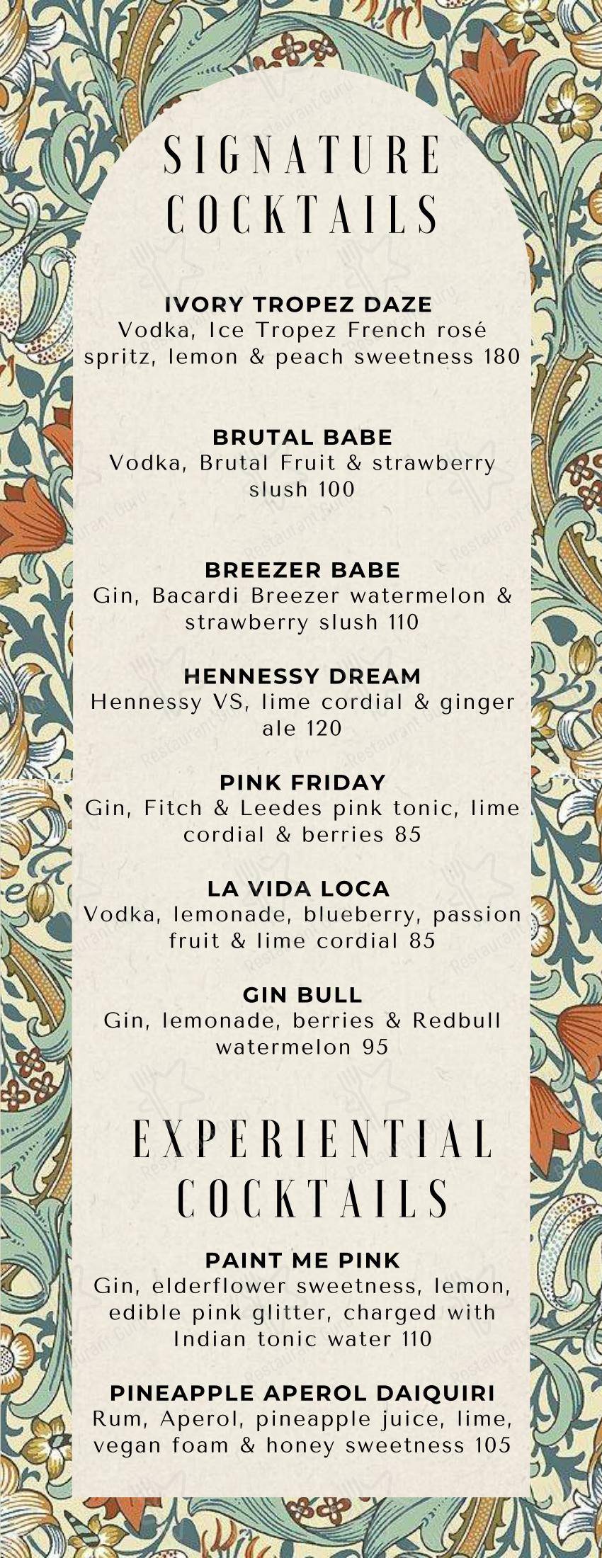Menu at The Ivory Eatery restaurant, Mthatha