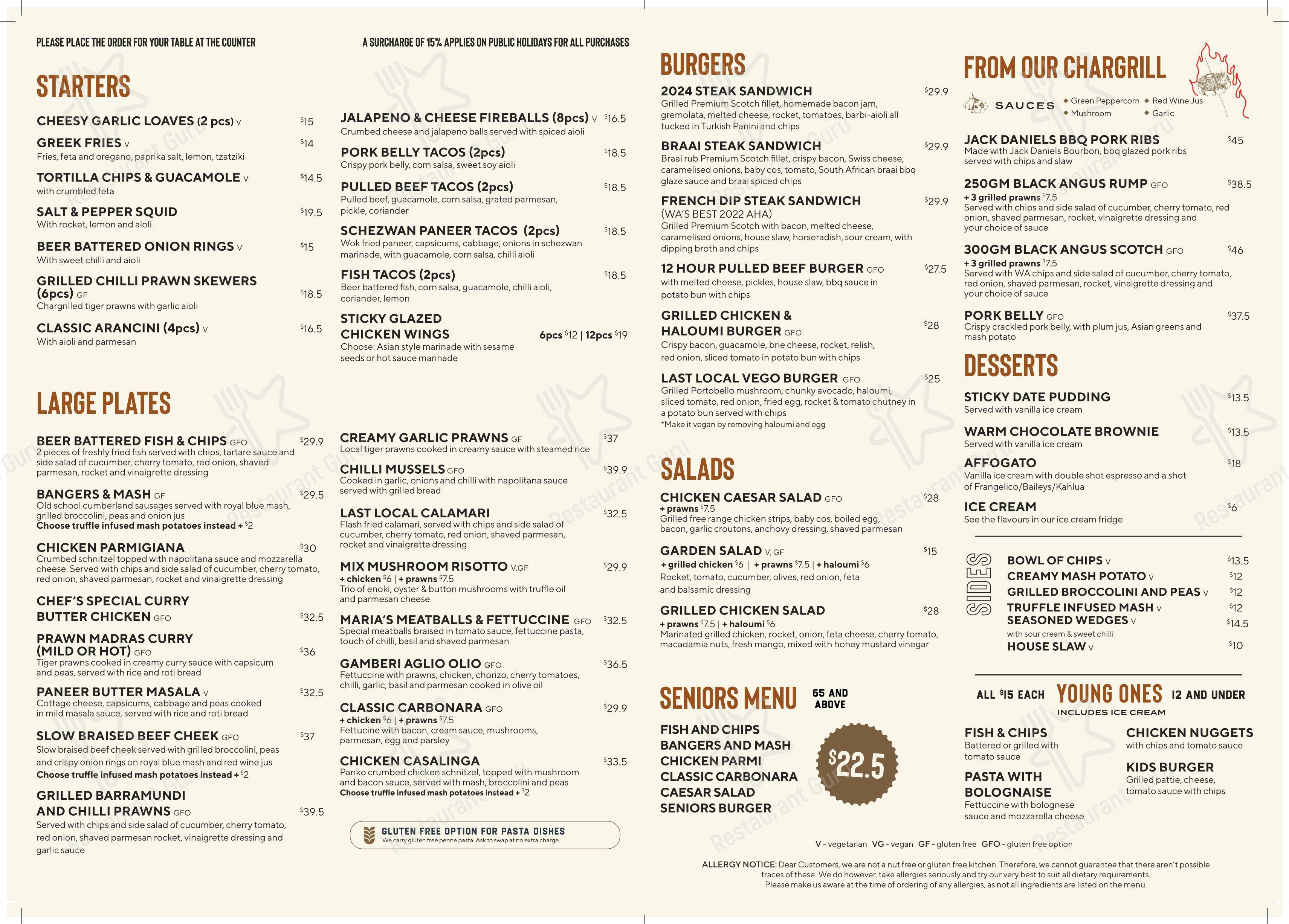 Menu at The Last Local pub & bar, Canning Vale