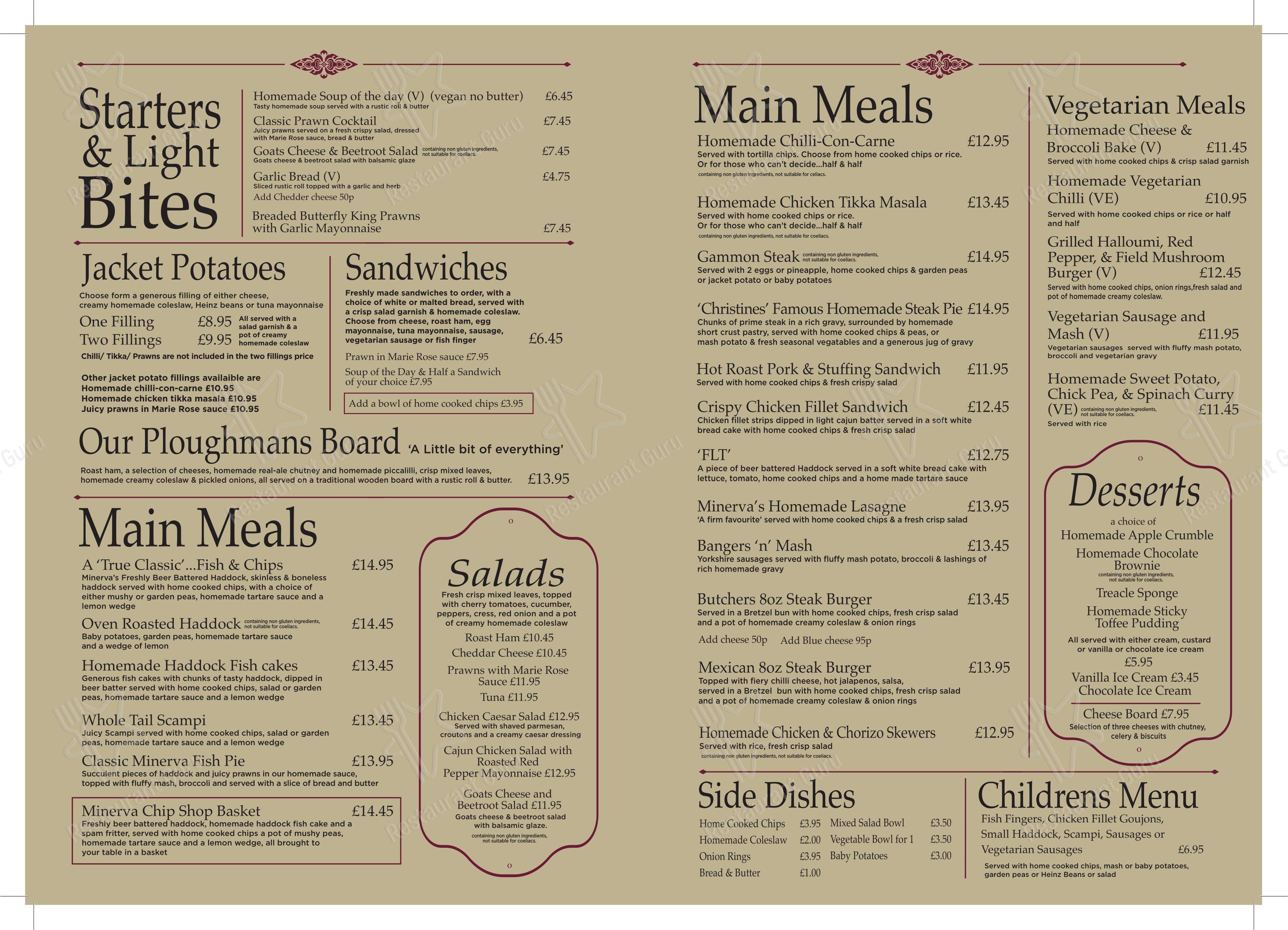 Menu at The Minerva pub & bar, Hull