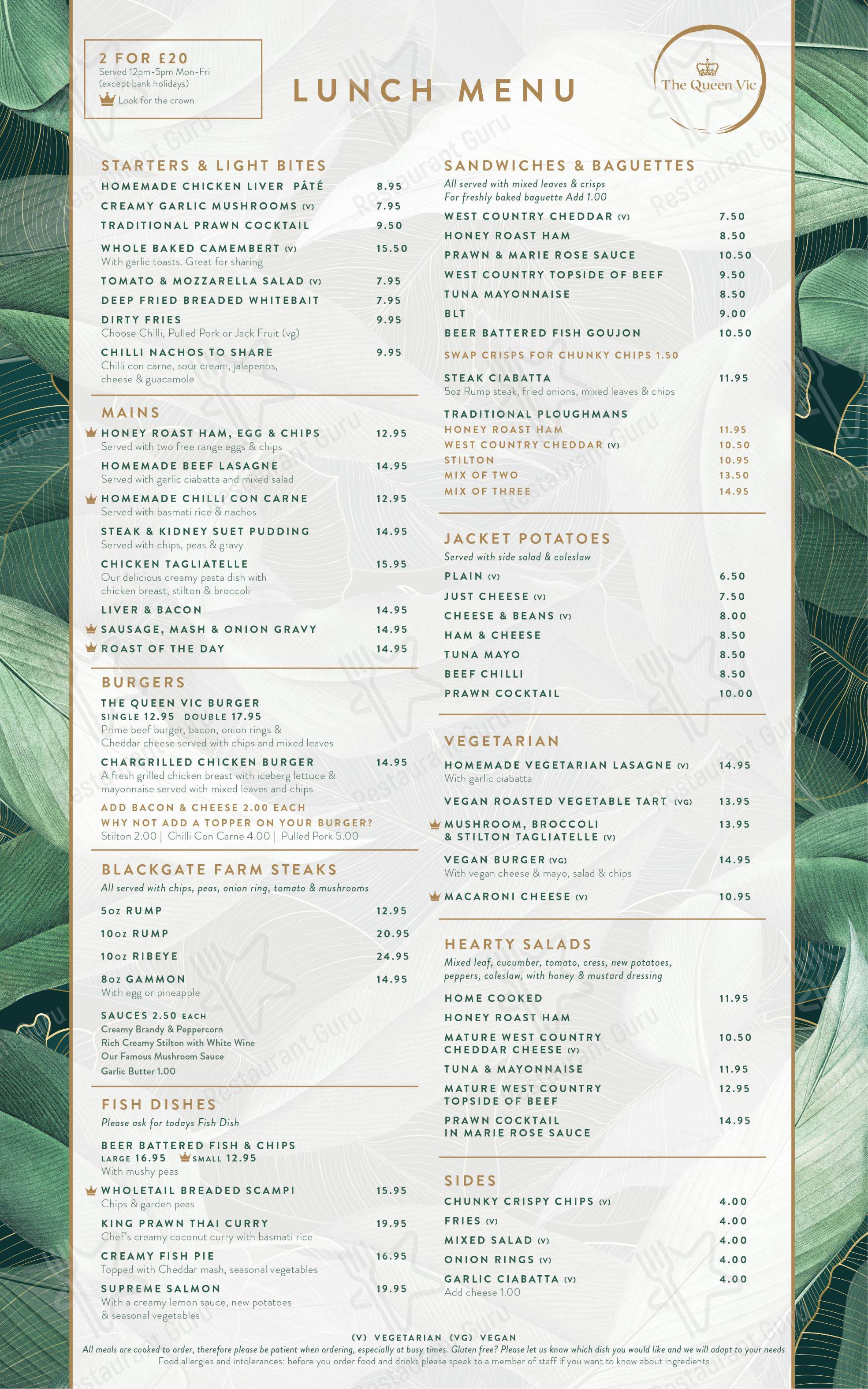 Menu at The Queen Vic pub & bar, Exmouth