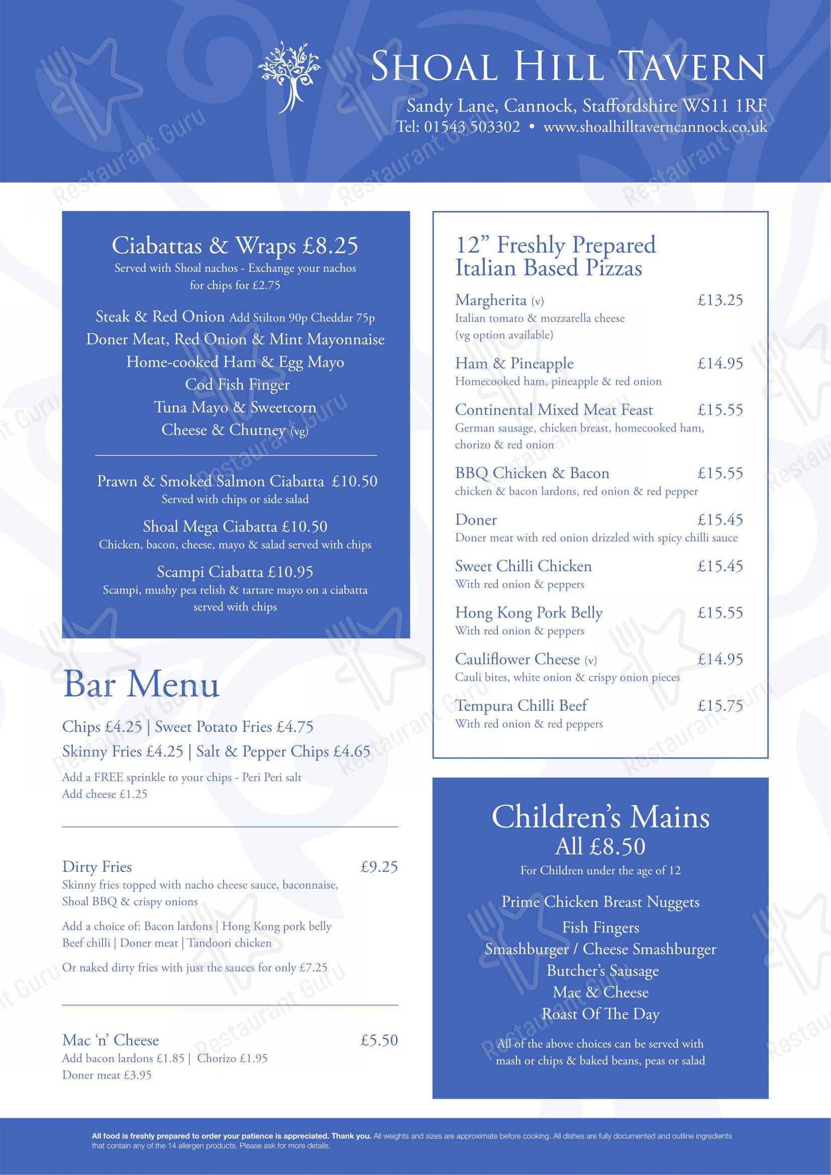 Menu at The Shoal Hill Tavern pub & bar, Cannock
