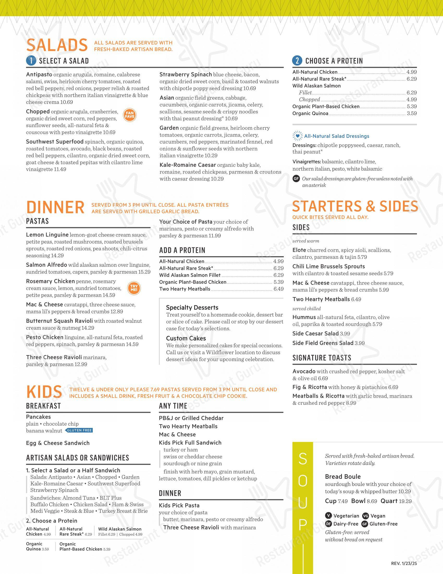 Menu at Wildflower restaurant, Flagstaff