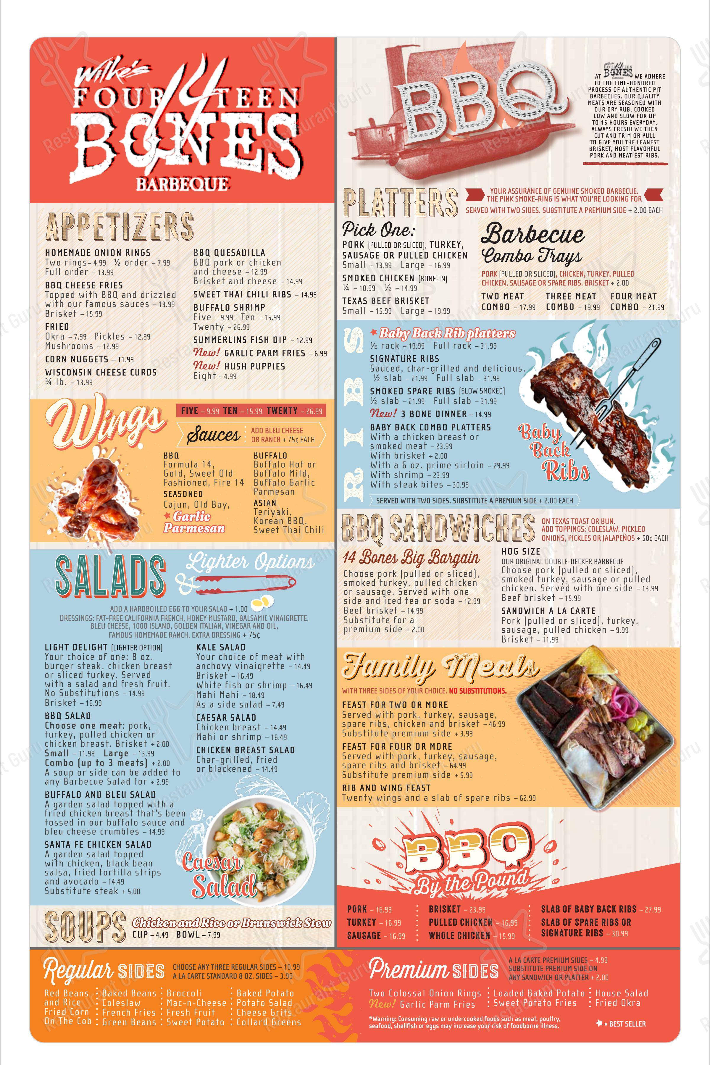 Menu at Wilke's 14 Bones BBQ, Vero Beach