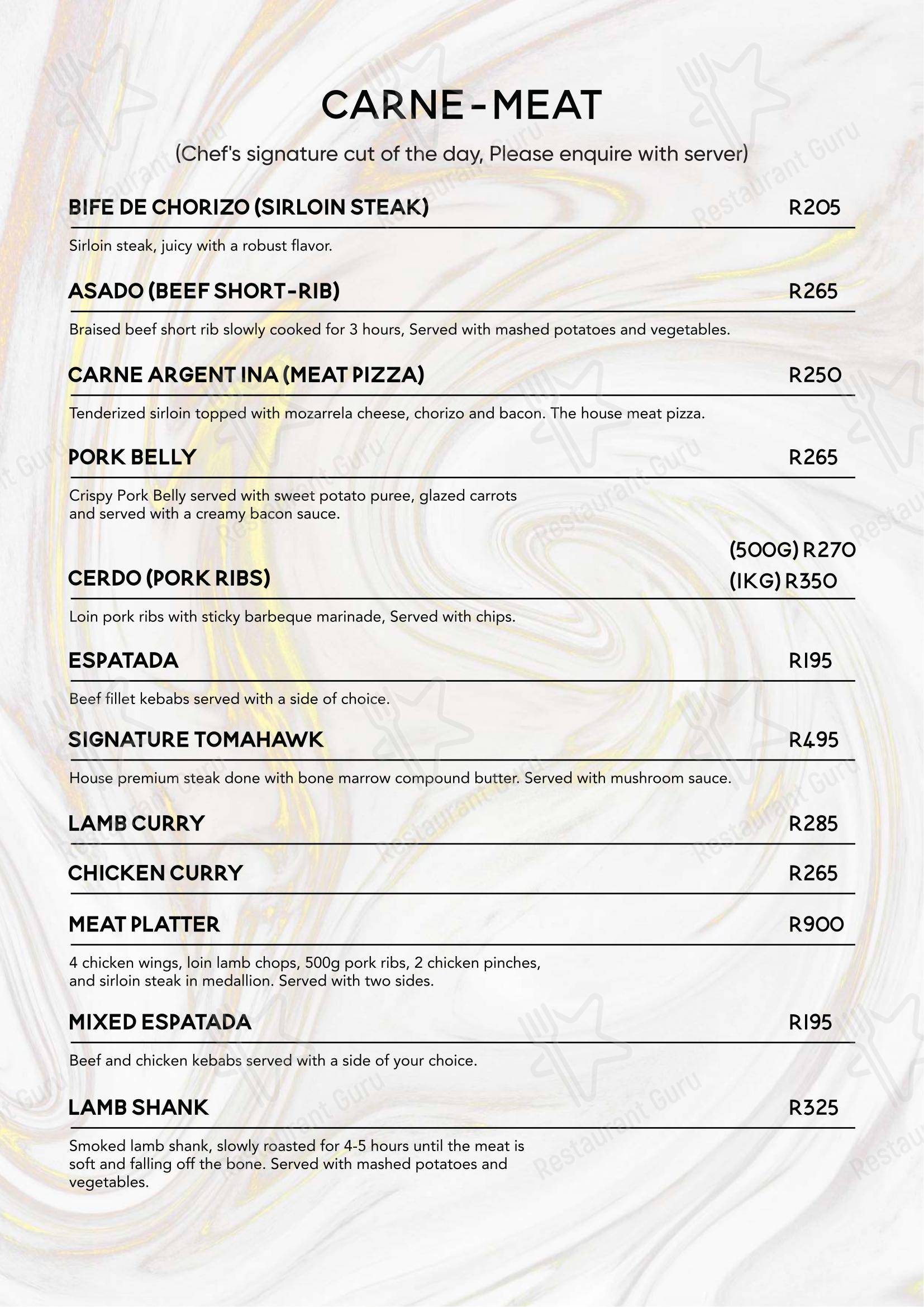 Menu at Zai Restaurant Durban, Durban