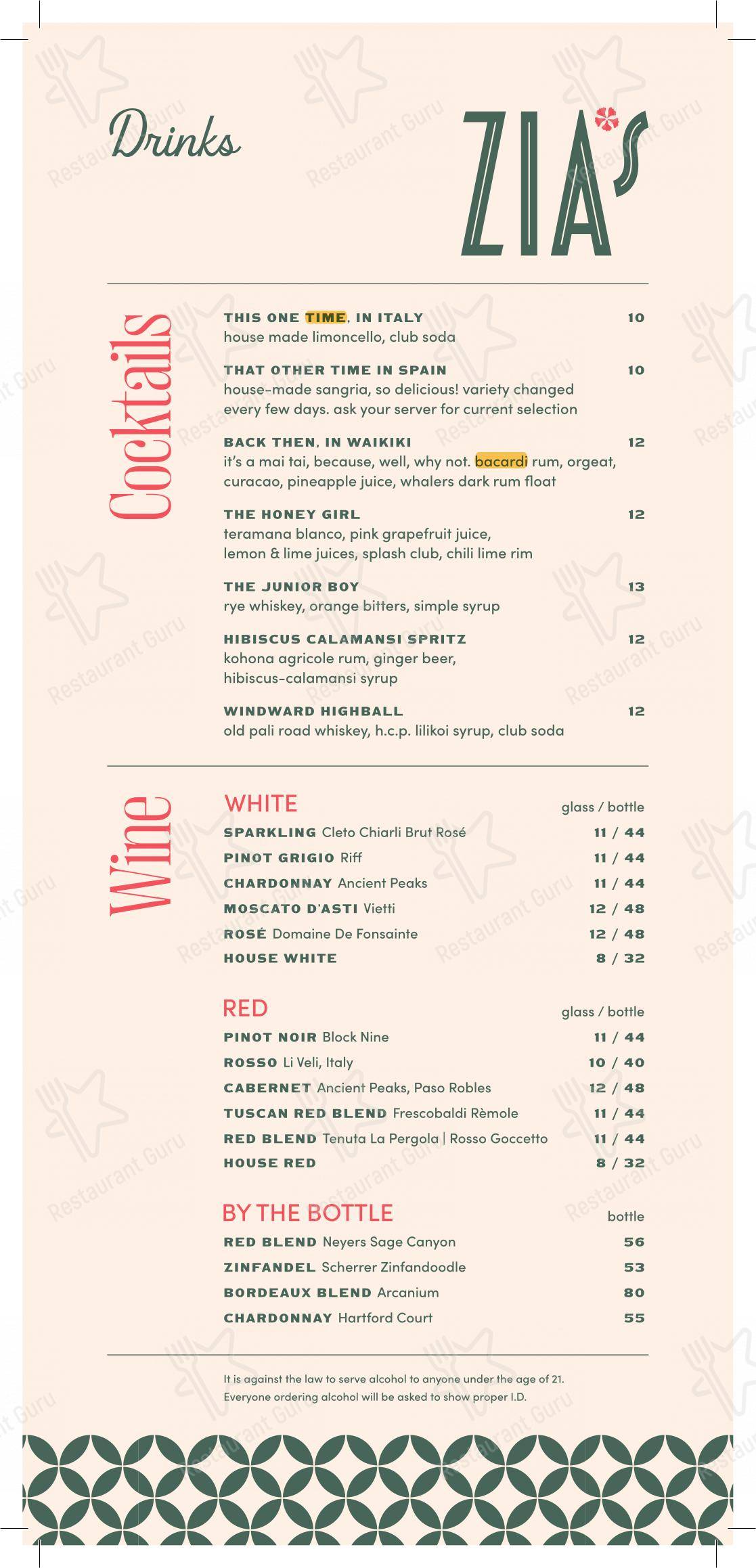 Menu at Zia's Caffe pizzeria, Kaneohe, 45-620 Kamehameha Hwy