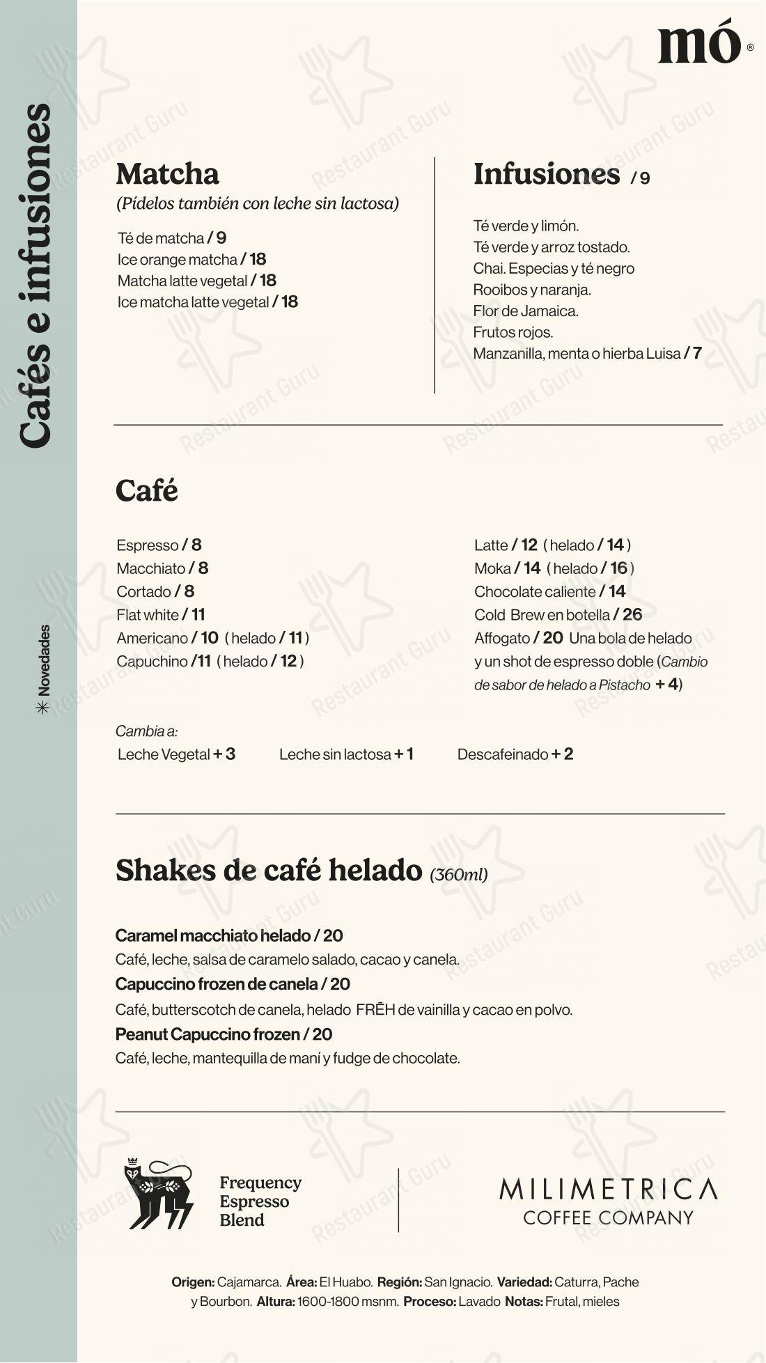 Menu at mó.café, Miraflores