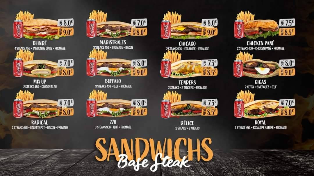Menu au snap food restaurant, Thonon-les-Bains