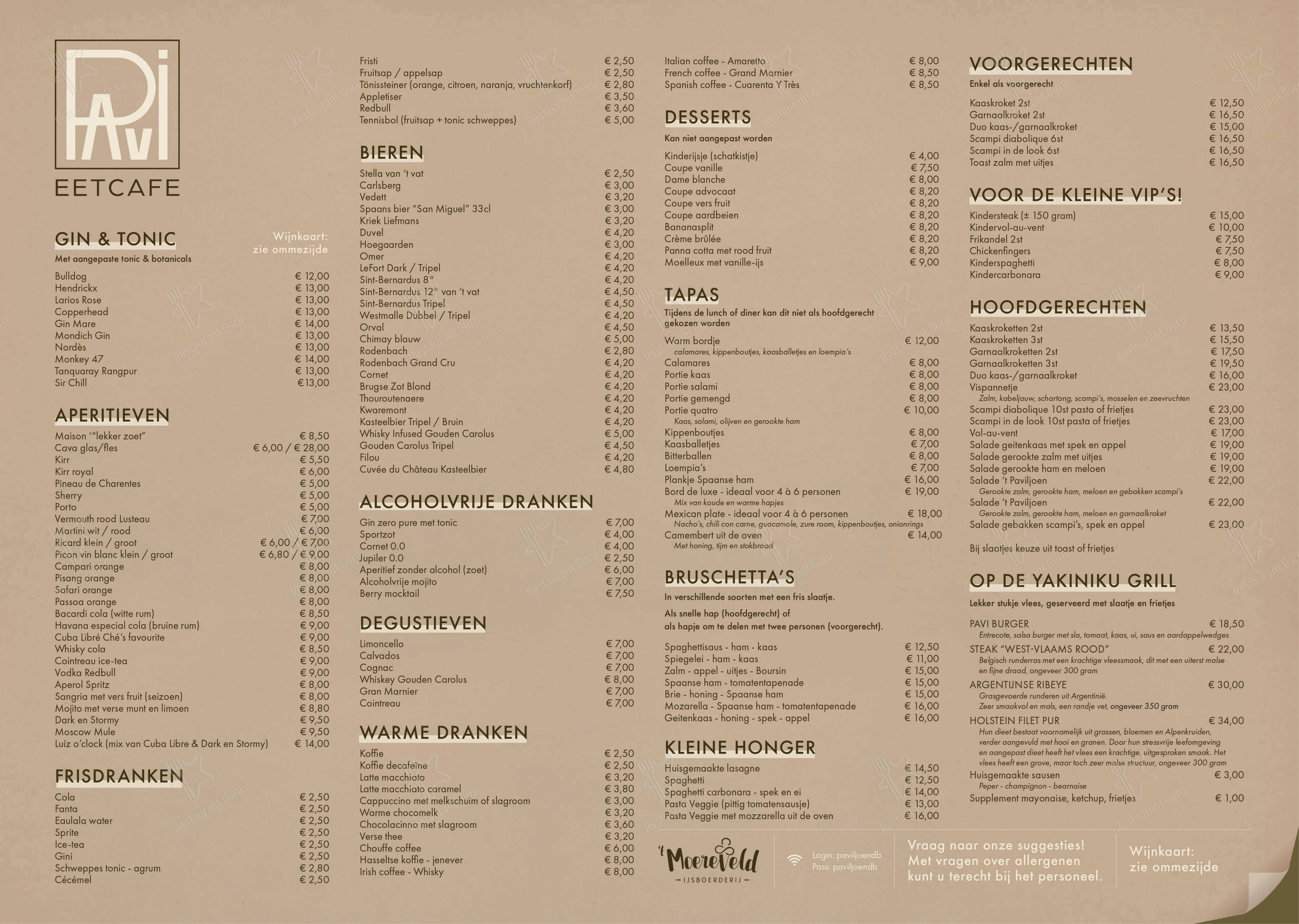 Menu at Pavi, Torhout, Pastoriestraat 7