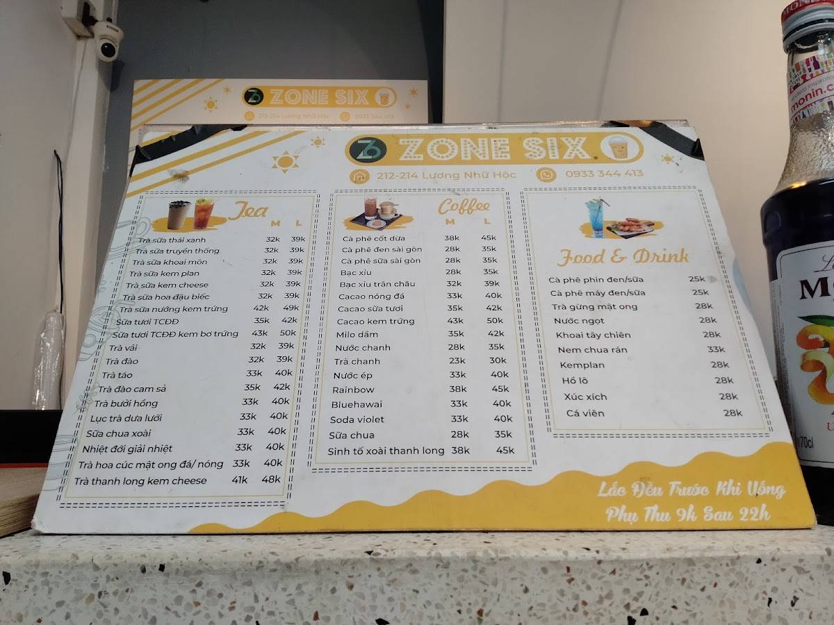 Menu at zone six restaurant, Da Nang, 214 Lương Nhữ Hộc