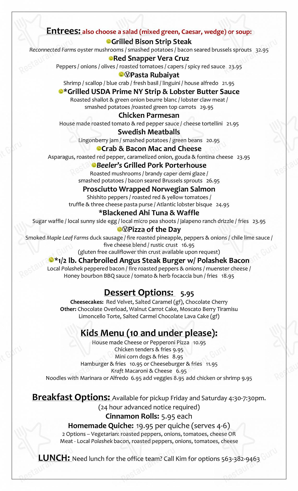 Menu at Rubaiyat Restaurant, Decorah