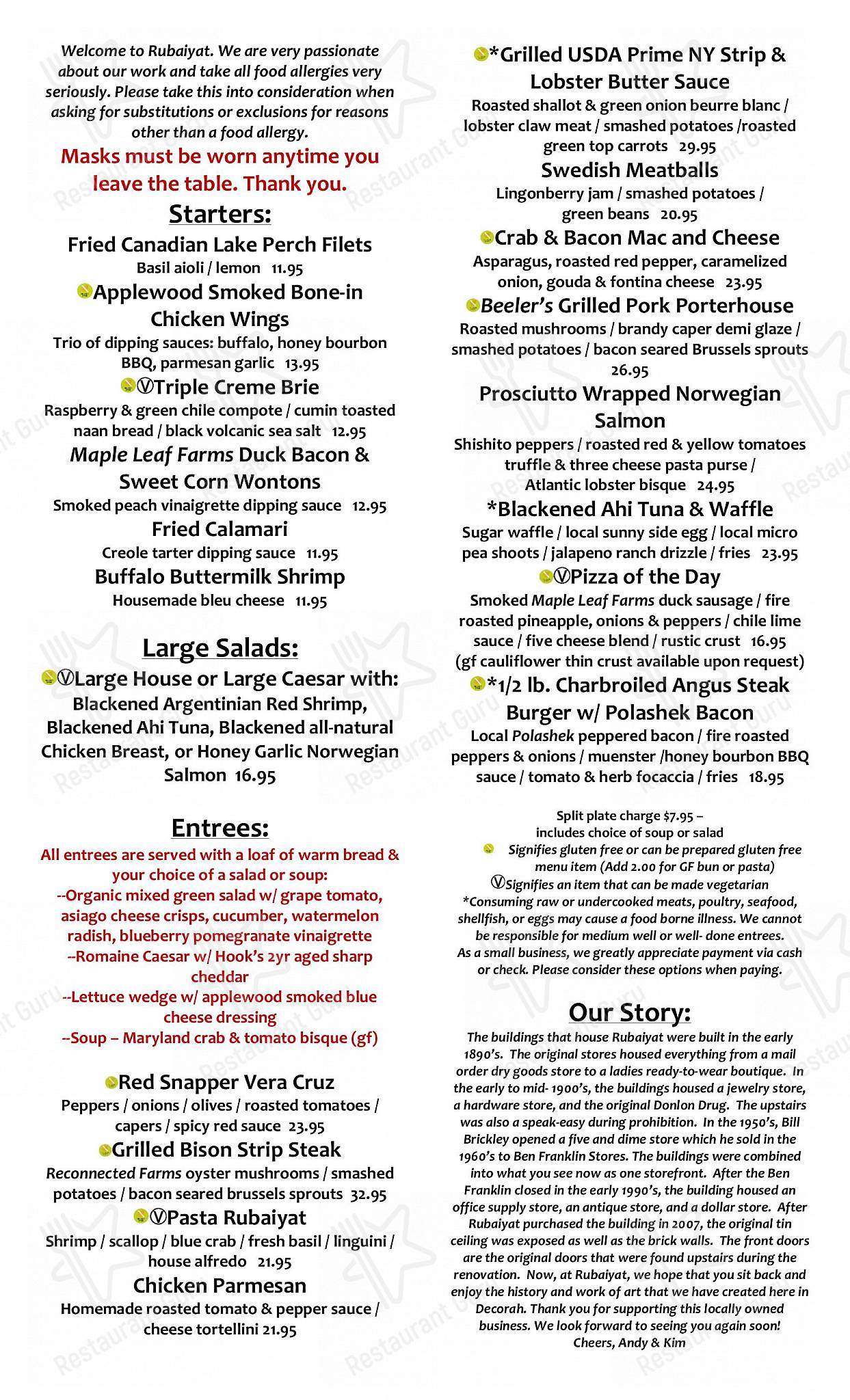 Menu at Rubaiyat Restaurant, Decorah