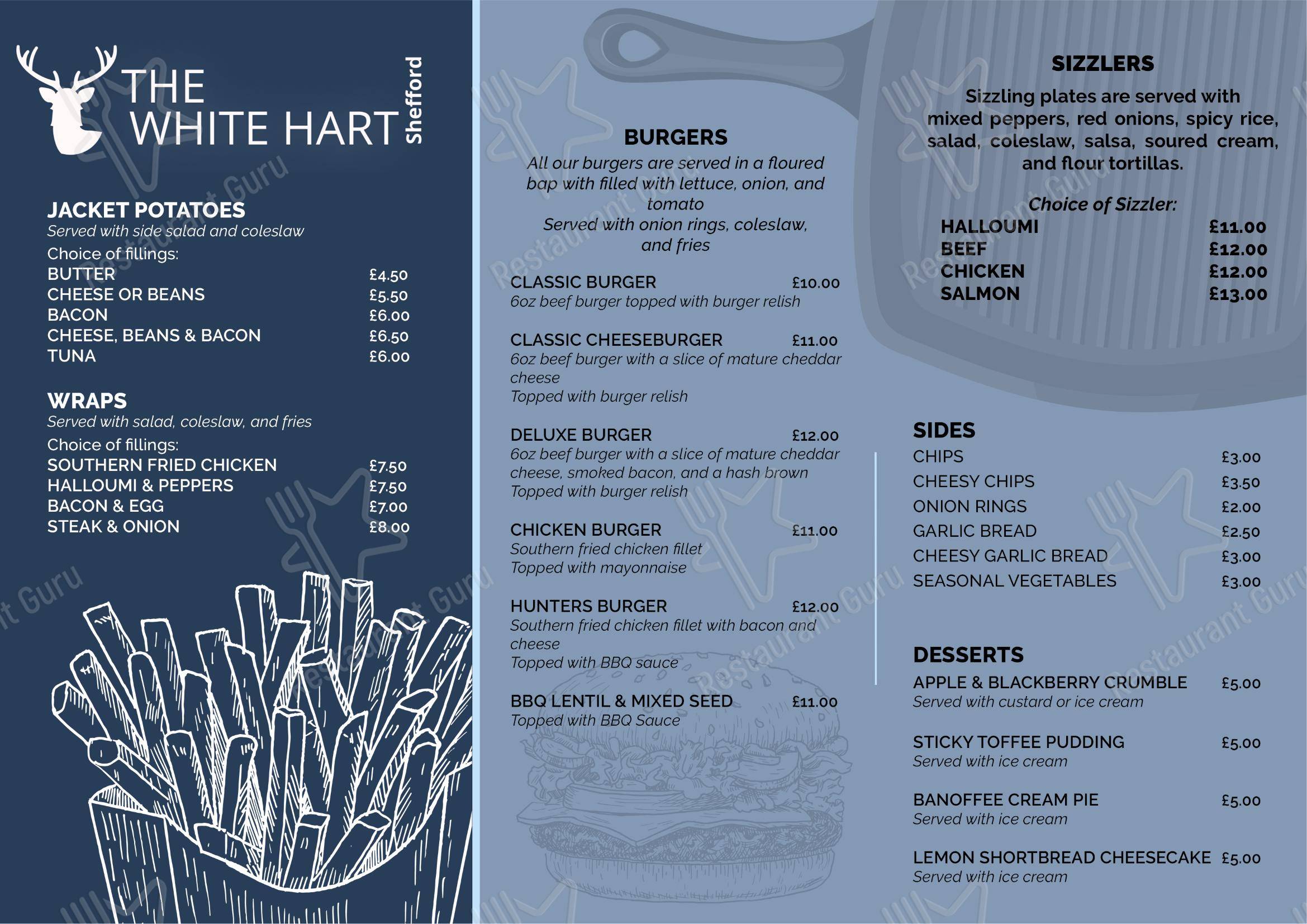 Menu at White Hart Hotel pub & bar, Shefford